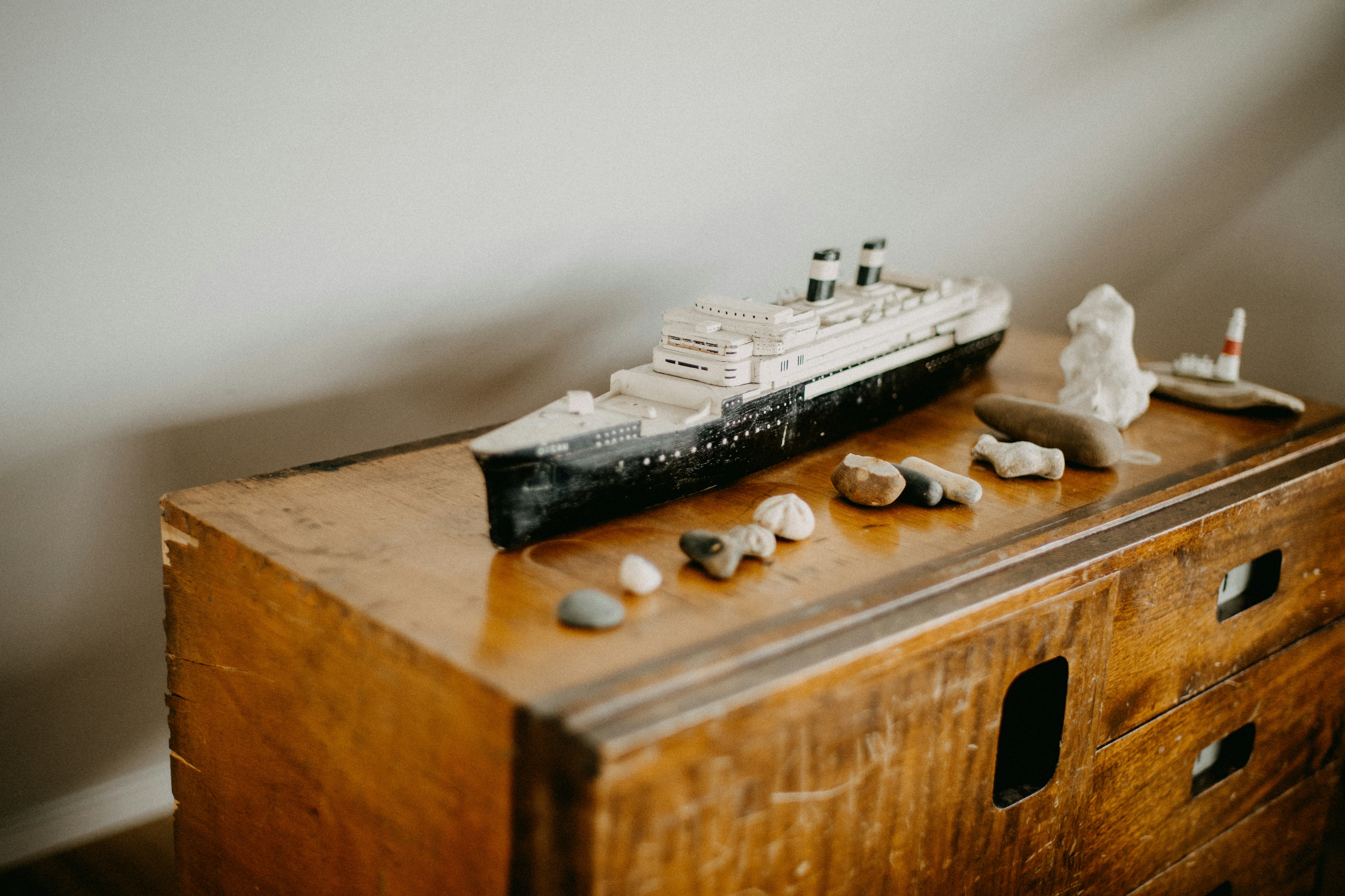 Miniature Ocean Liner on a Weathered Dresser