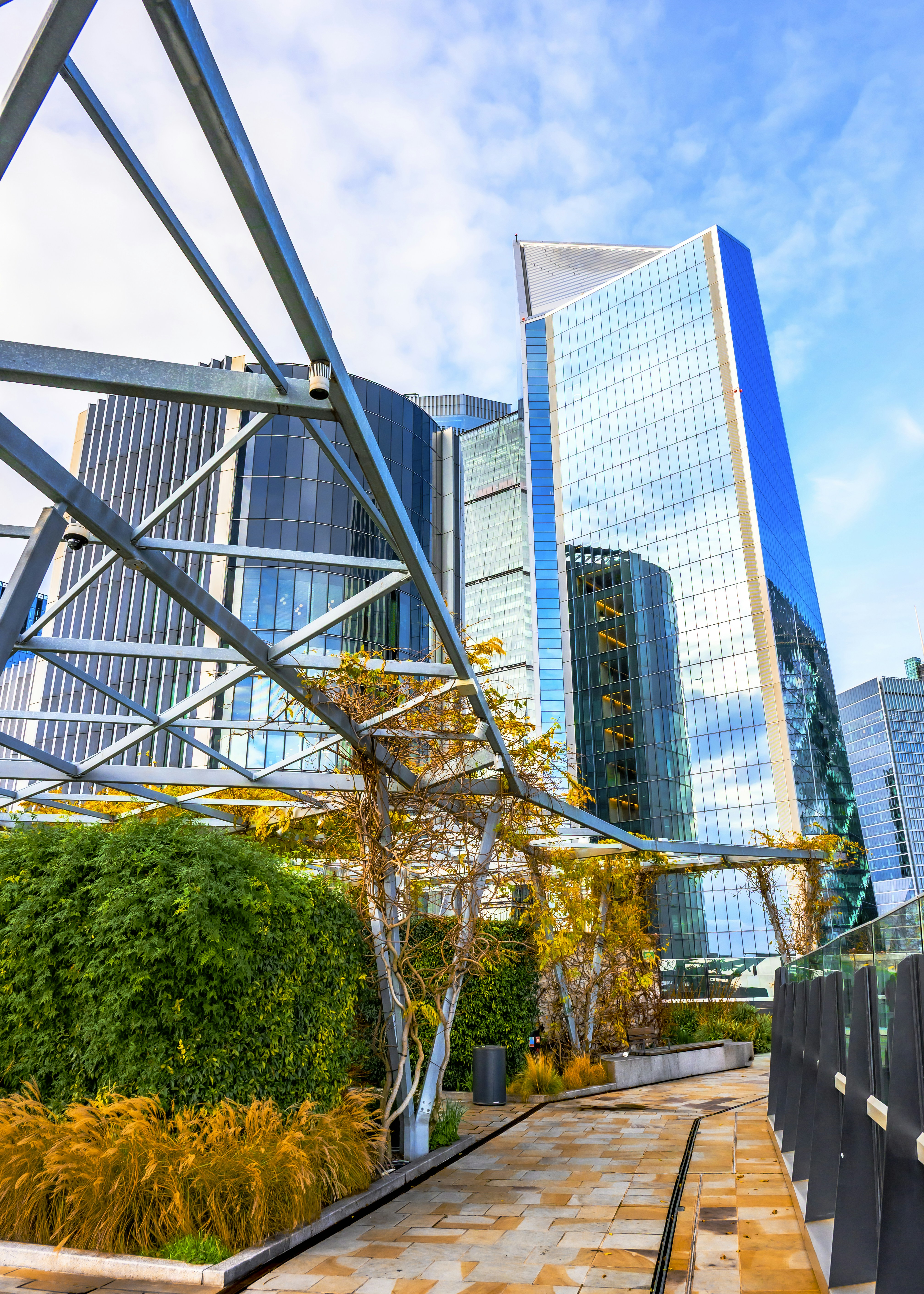 Glass Canopy Over Urban Garden Walkway