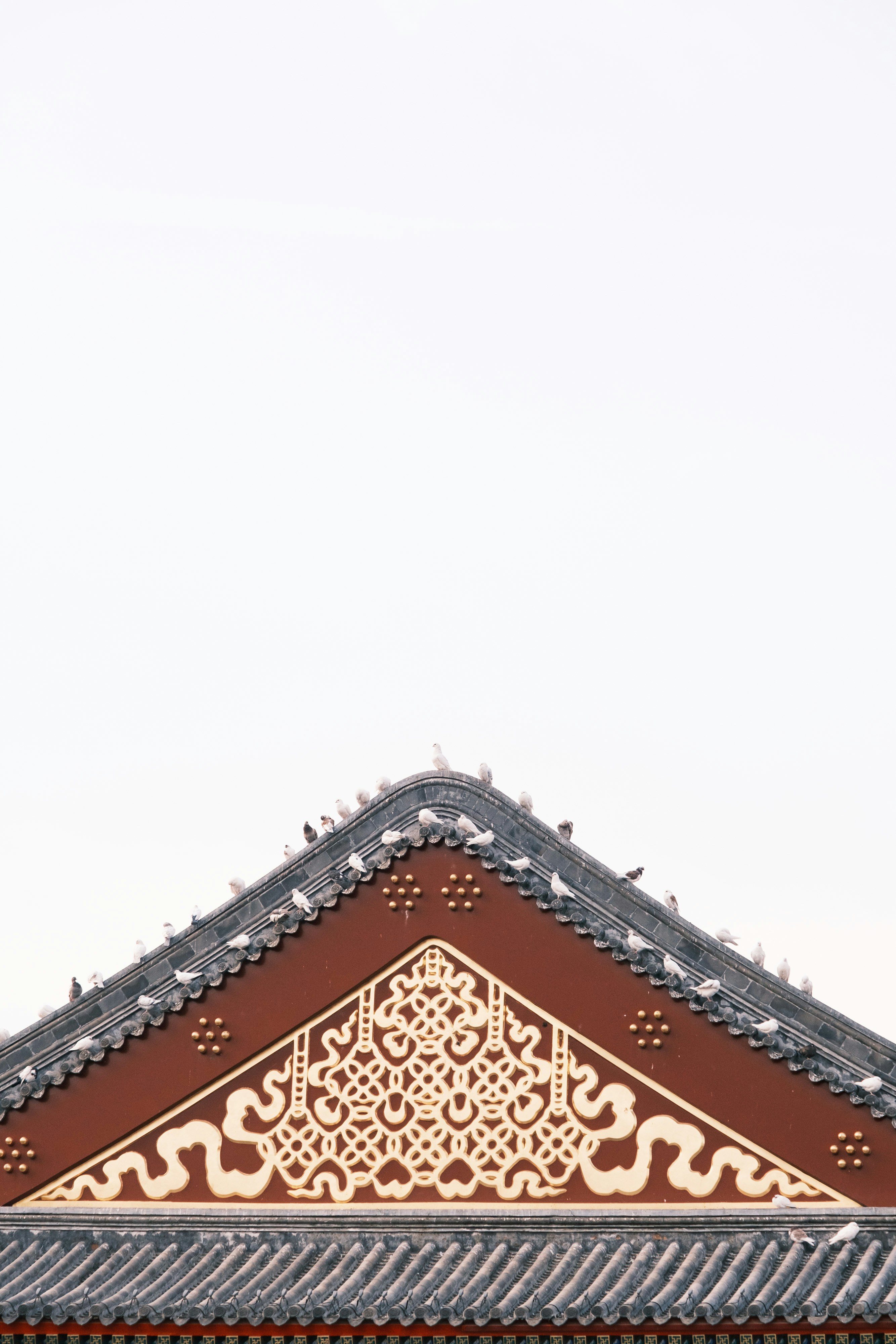 Ornate Roof Crest: Traditional Carved Gable Above Red Eave