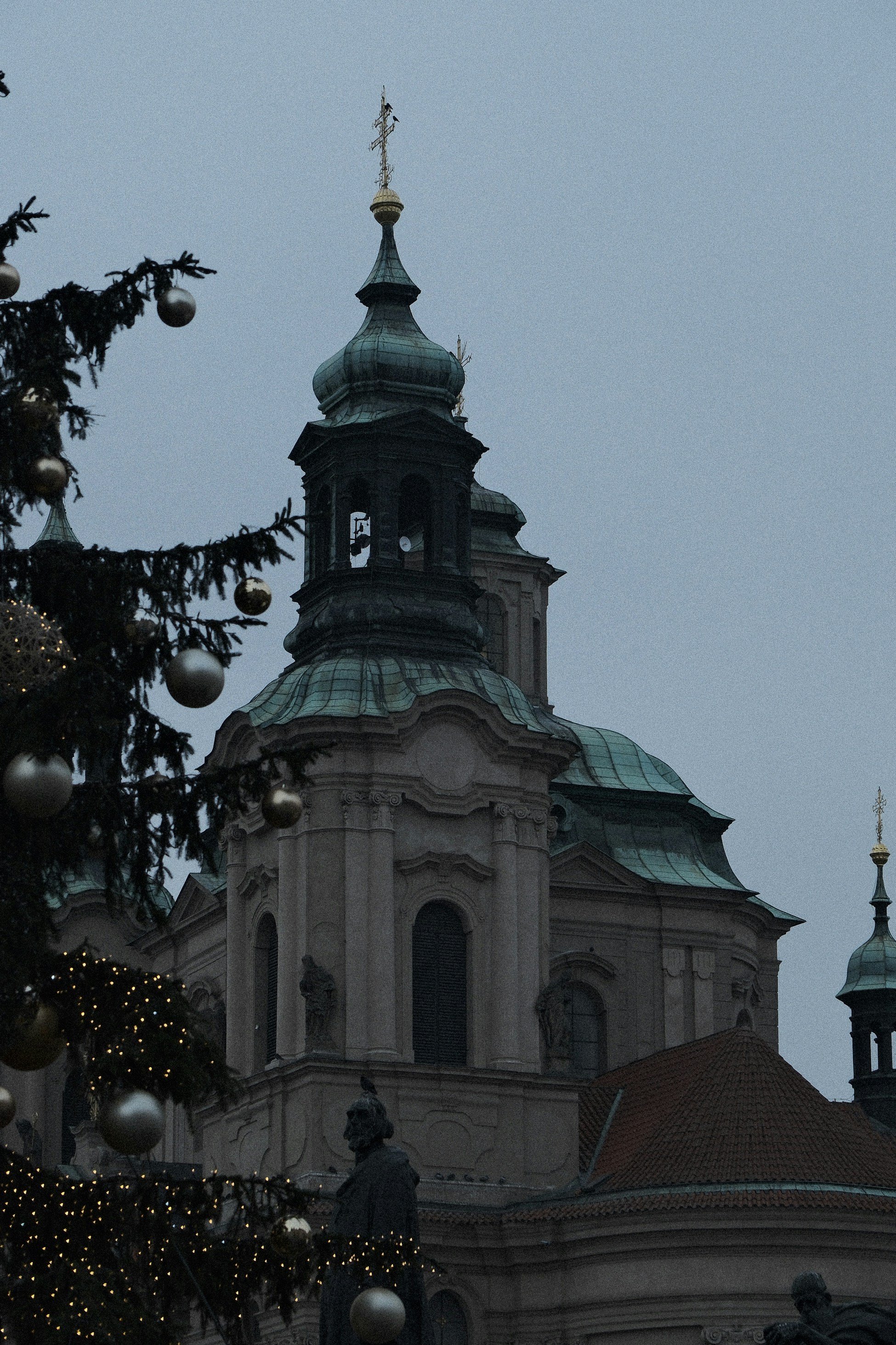 Cathedral Silhouette Beneath a Festive Frame