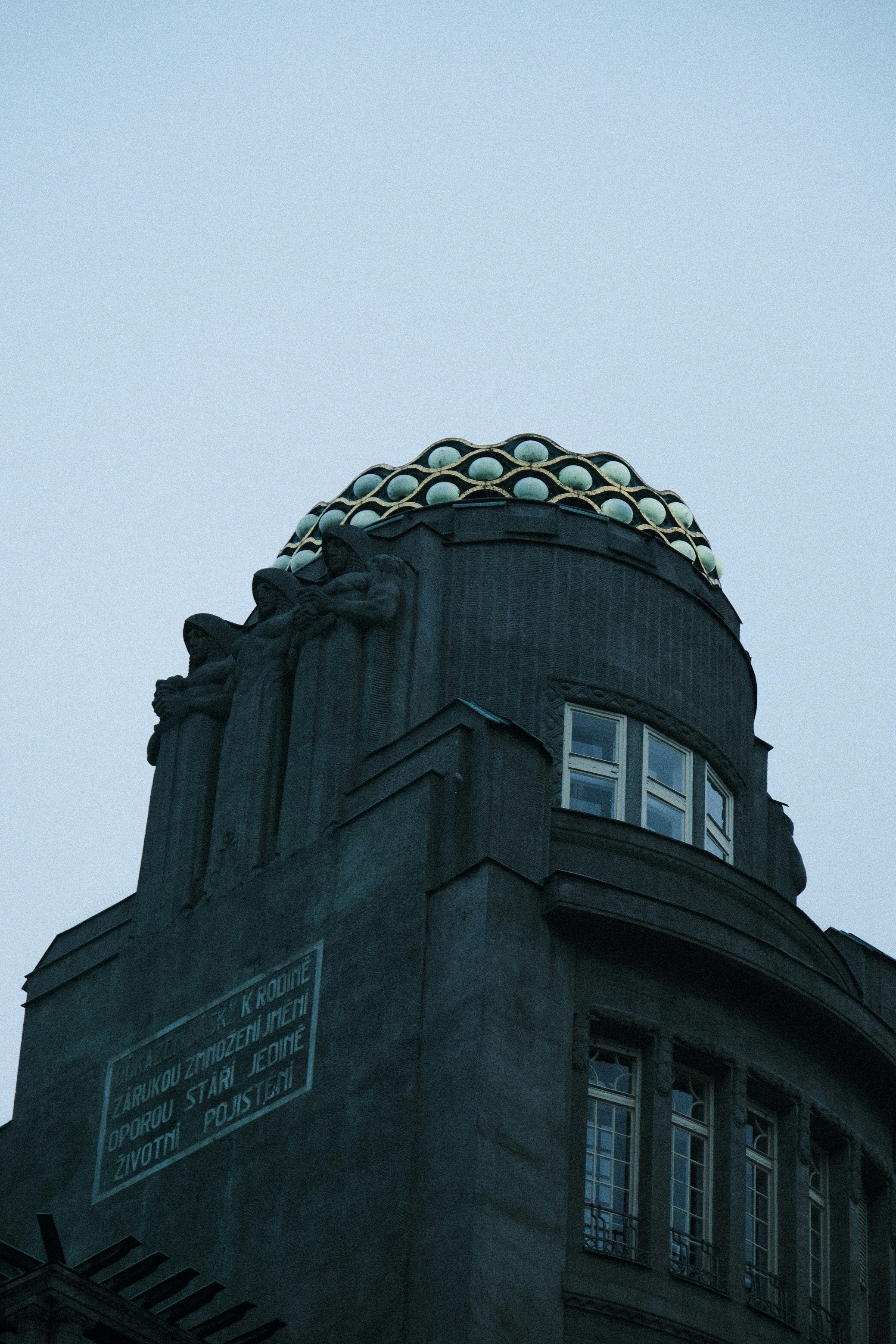 Cupola of heritage tower crowned with glass spheres
