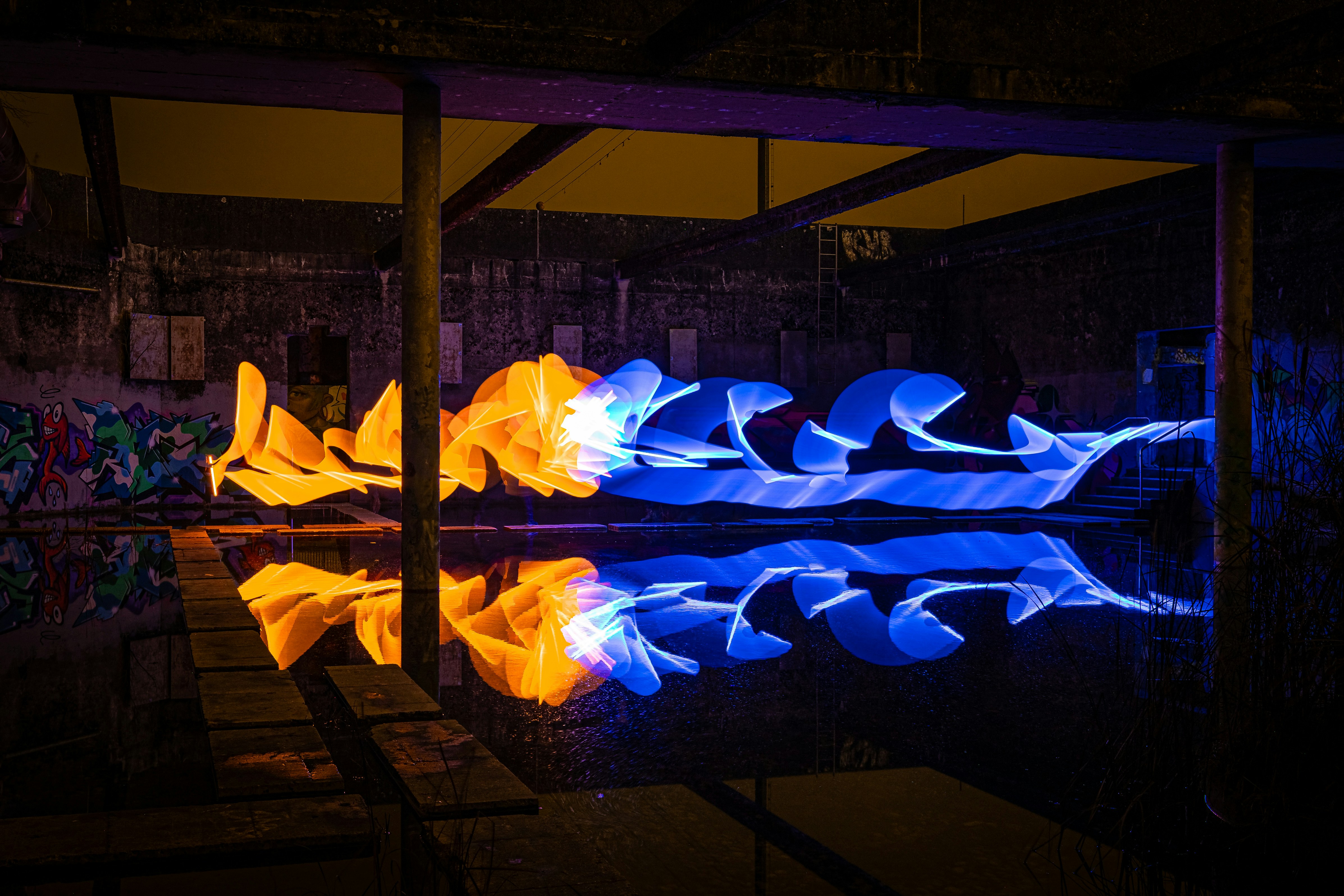 Neon Dragon Dunes: a twin glow across the water