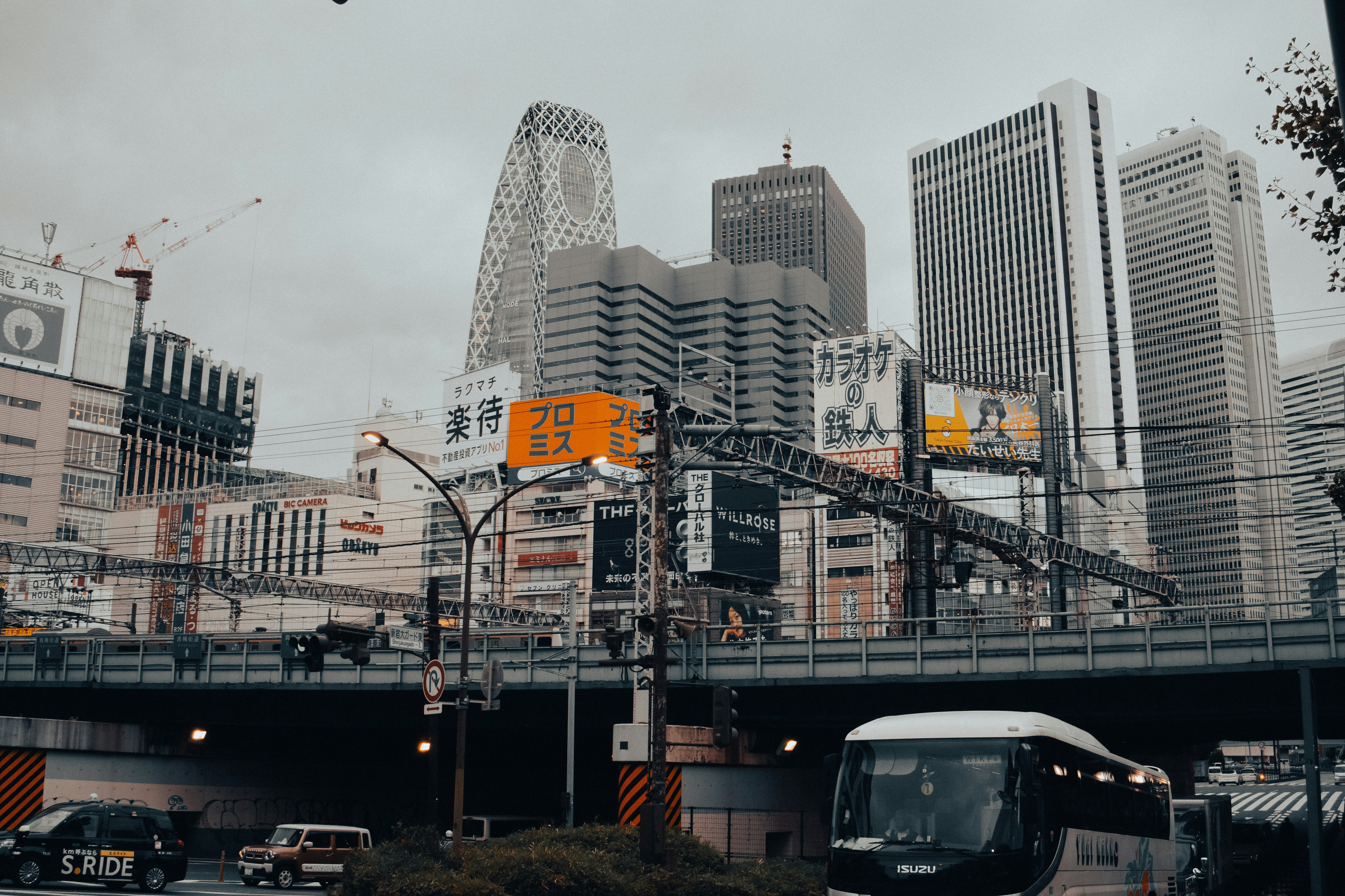 Urban Crossroads Under Overcast Sky