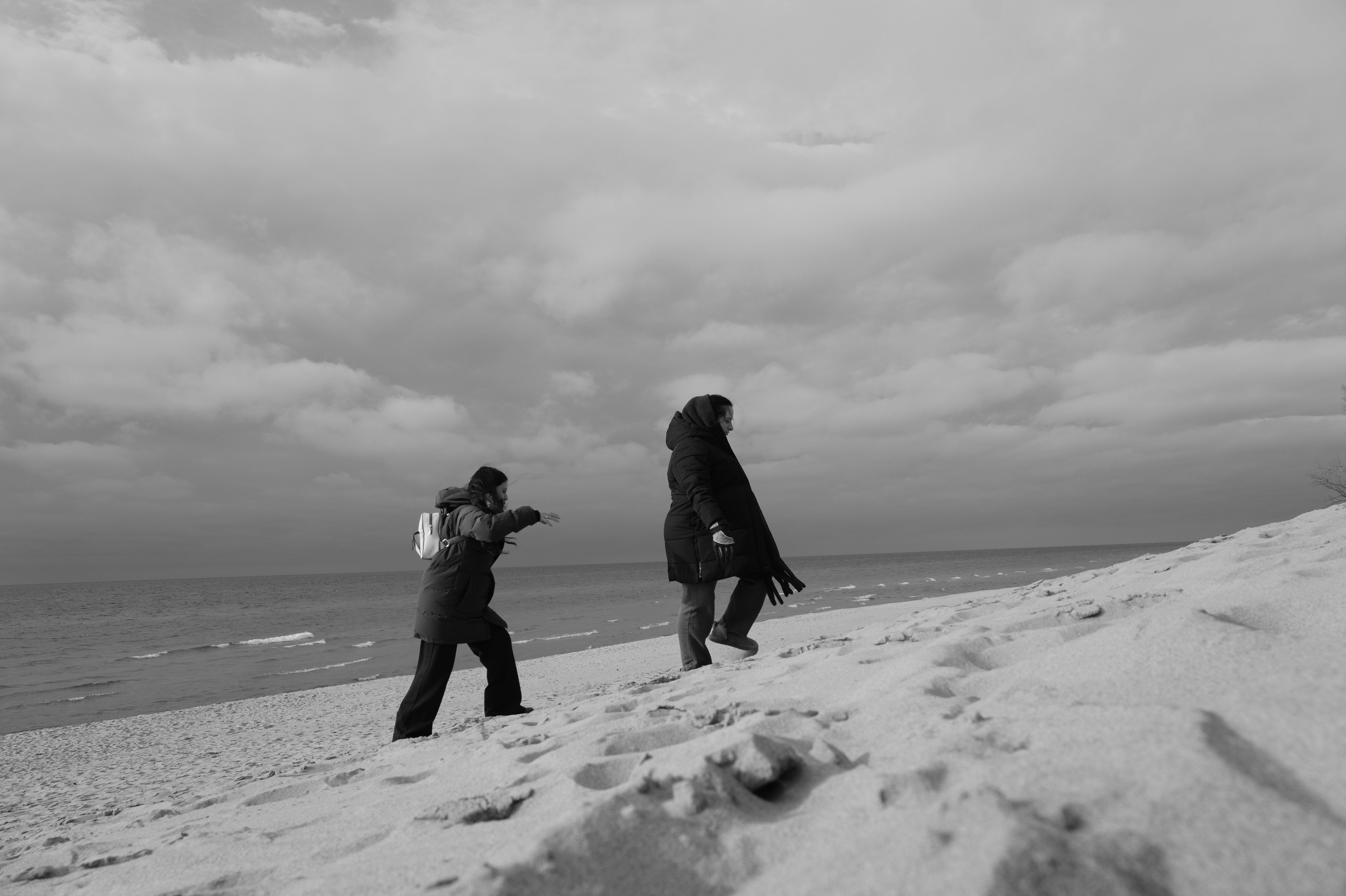 Snowbound Walkers on a Wind-Swept Dune