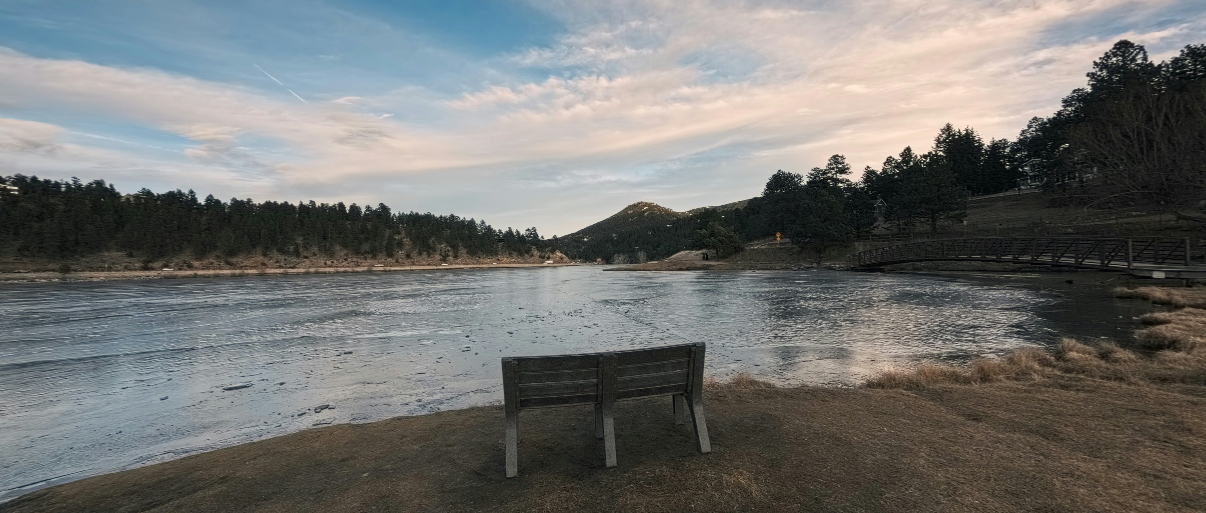 Quiet Lake Park Bench at Dusk