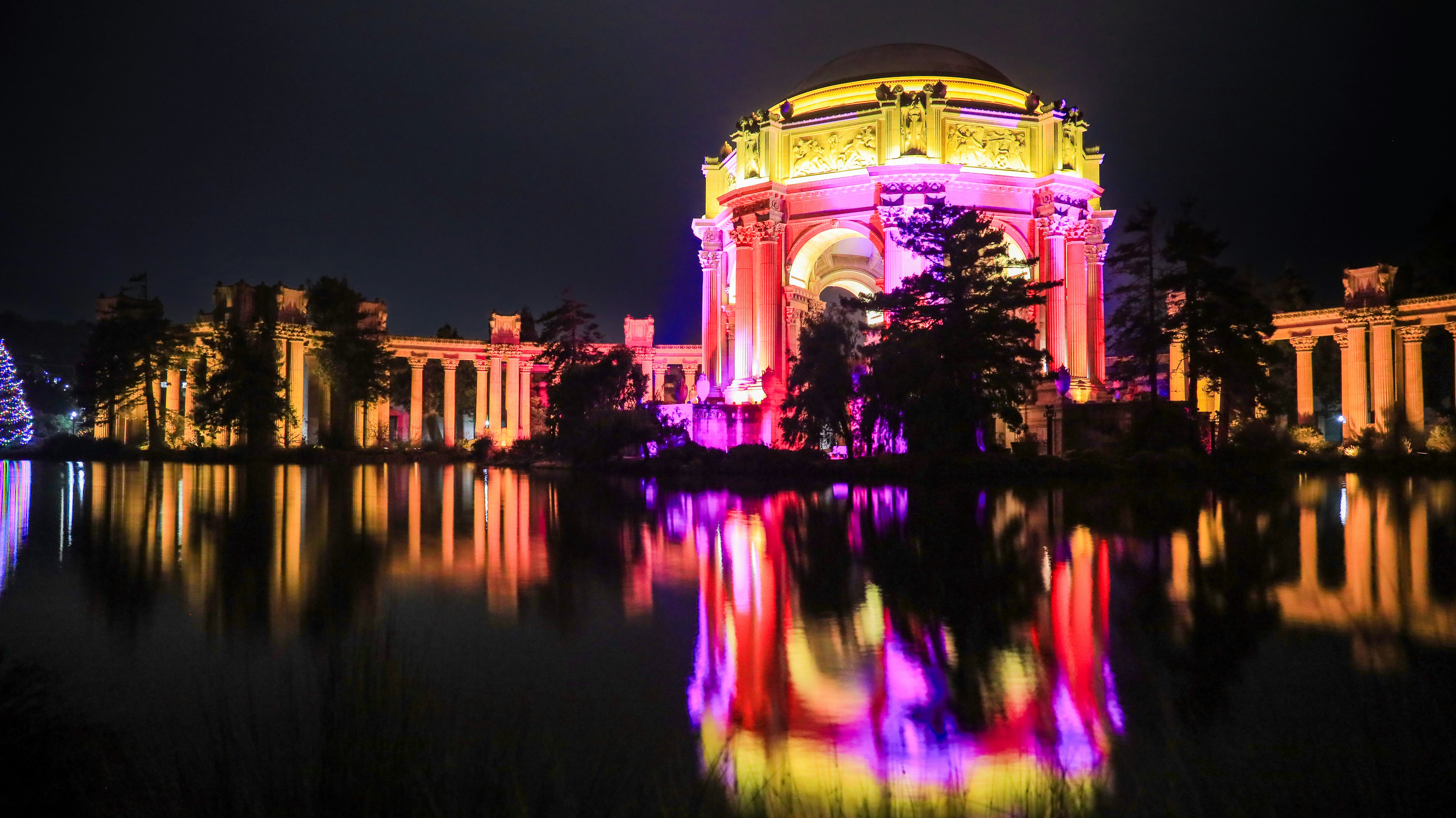 Neon Parapets: Illumined Rotunda at Night