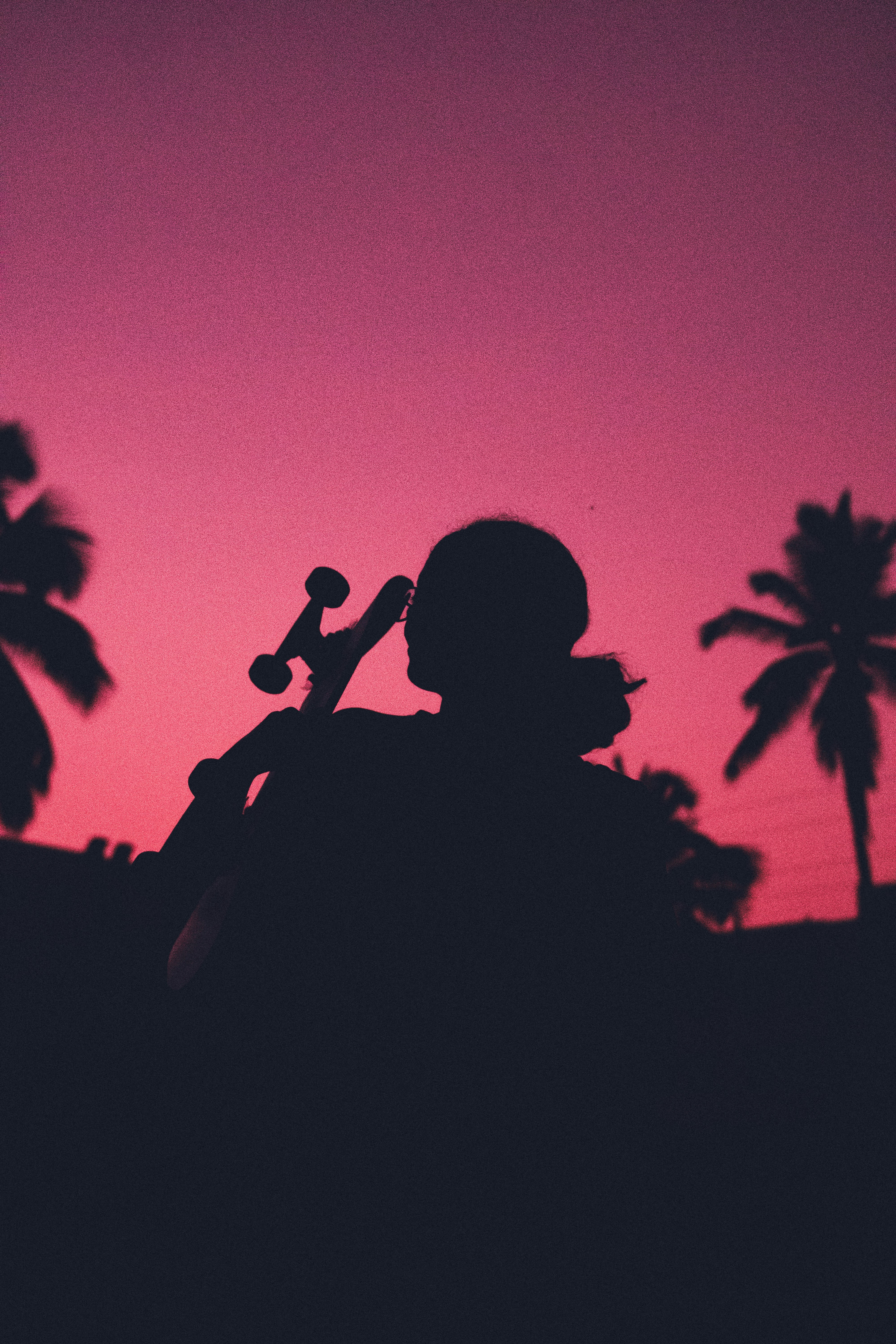 Silhouette on Sunset Skate: Palm Shadows Behind a Rider