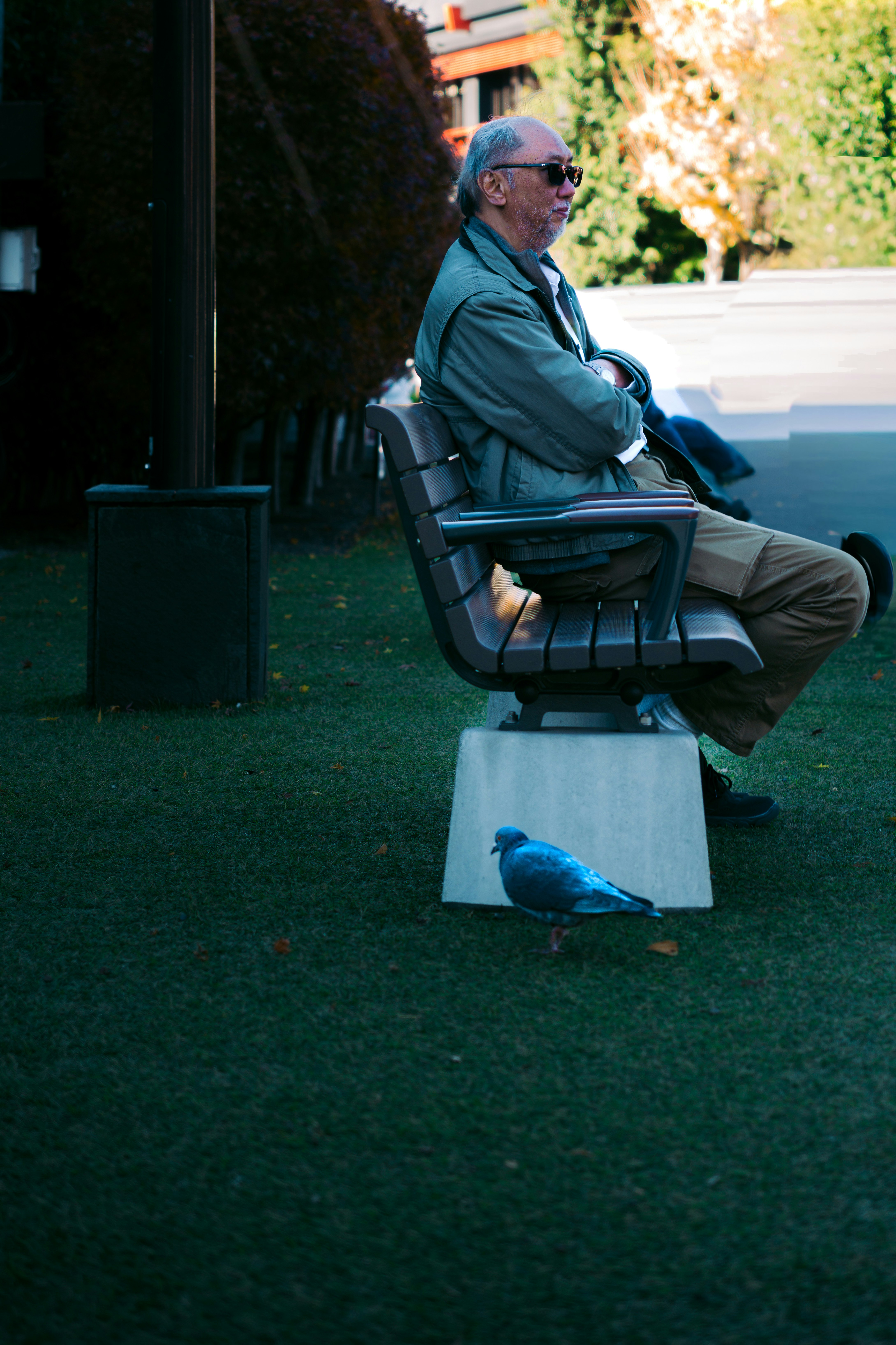 Sundial Grays and Green Cushions: A Quiet Bench Moment