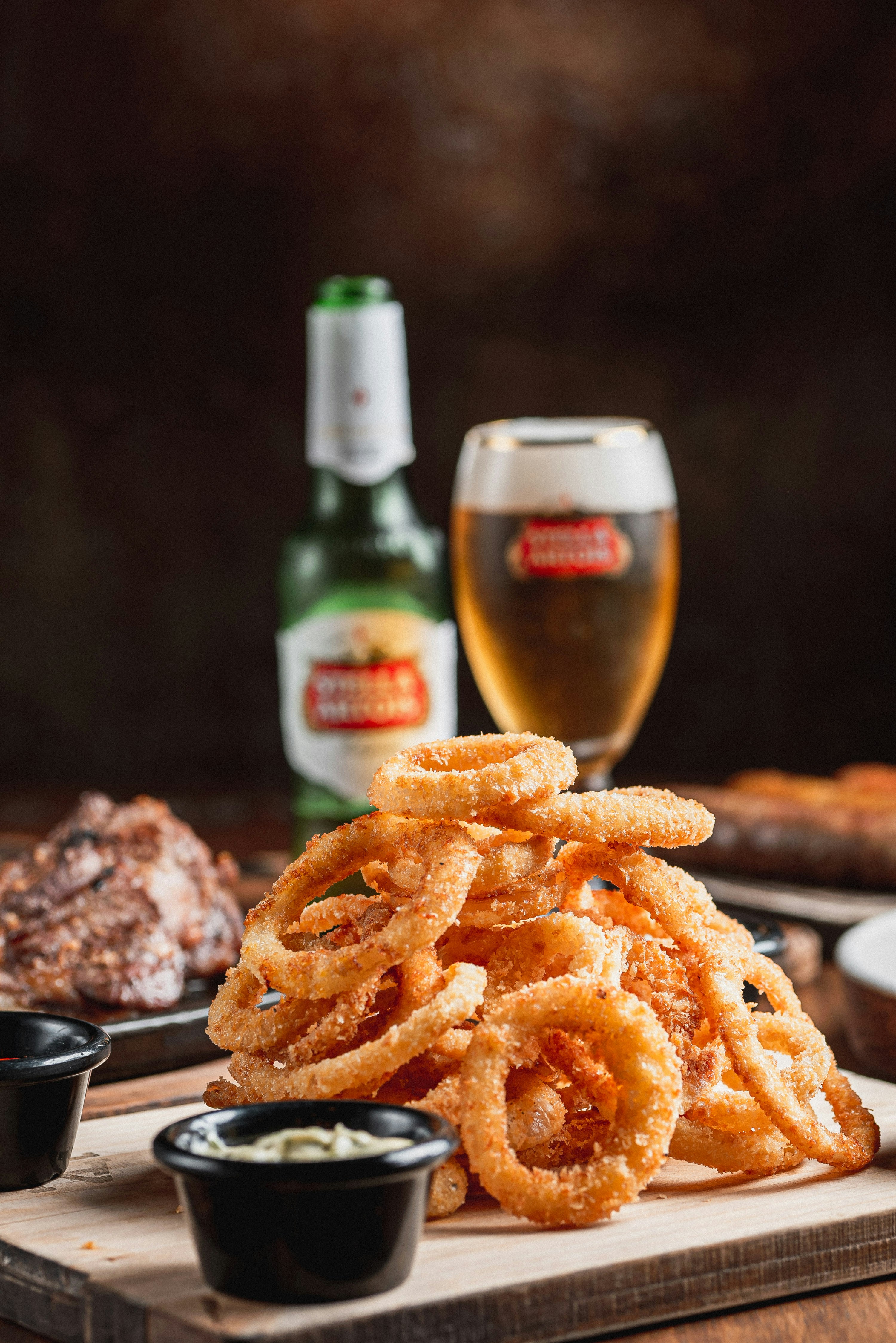 Crisped Onion Rings on a Rustic Beer Pairing