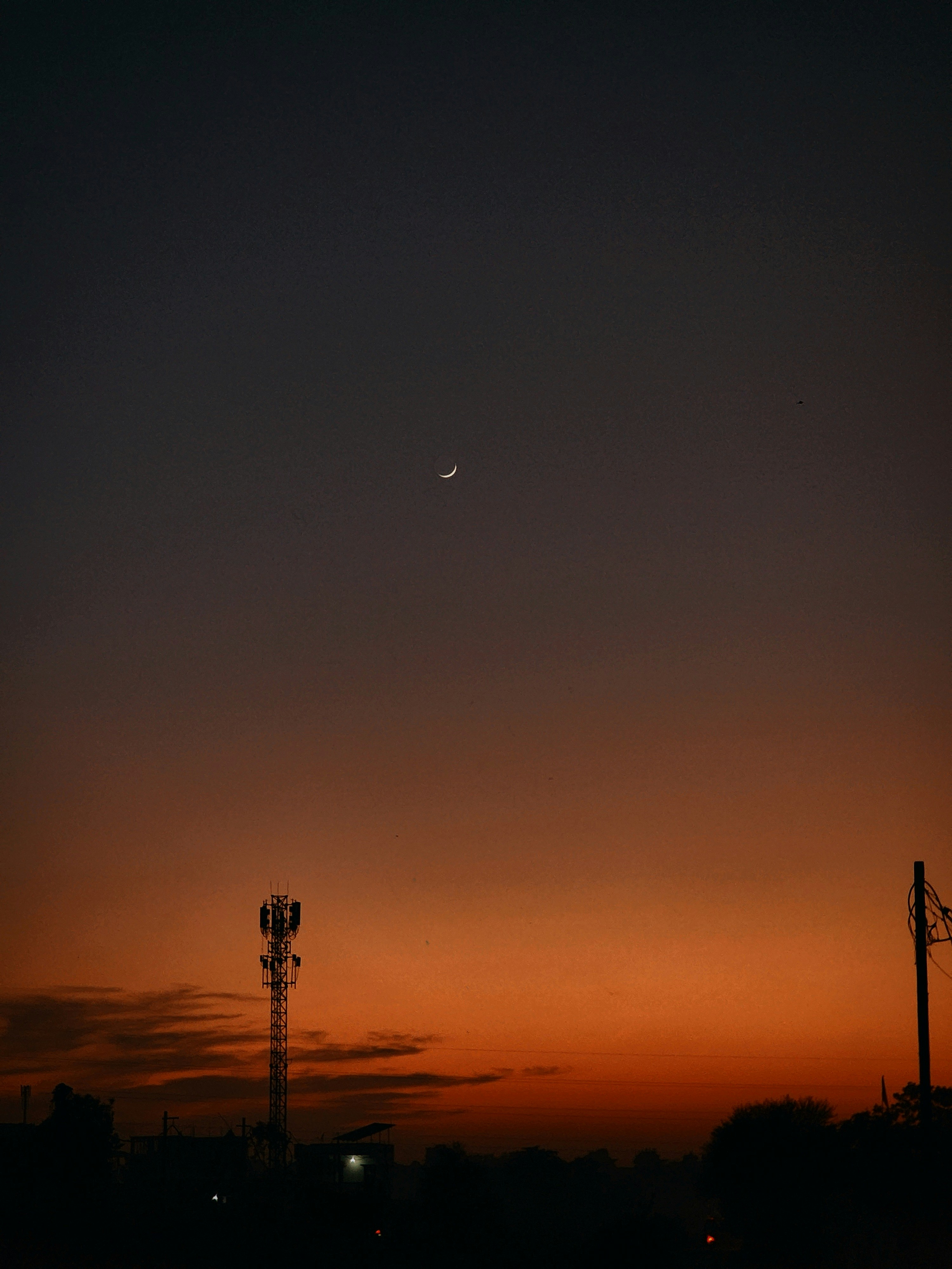 Crescent Above the Quiet Horizon at Dusk