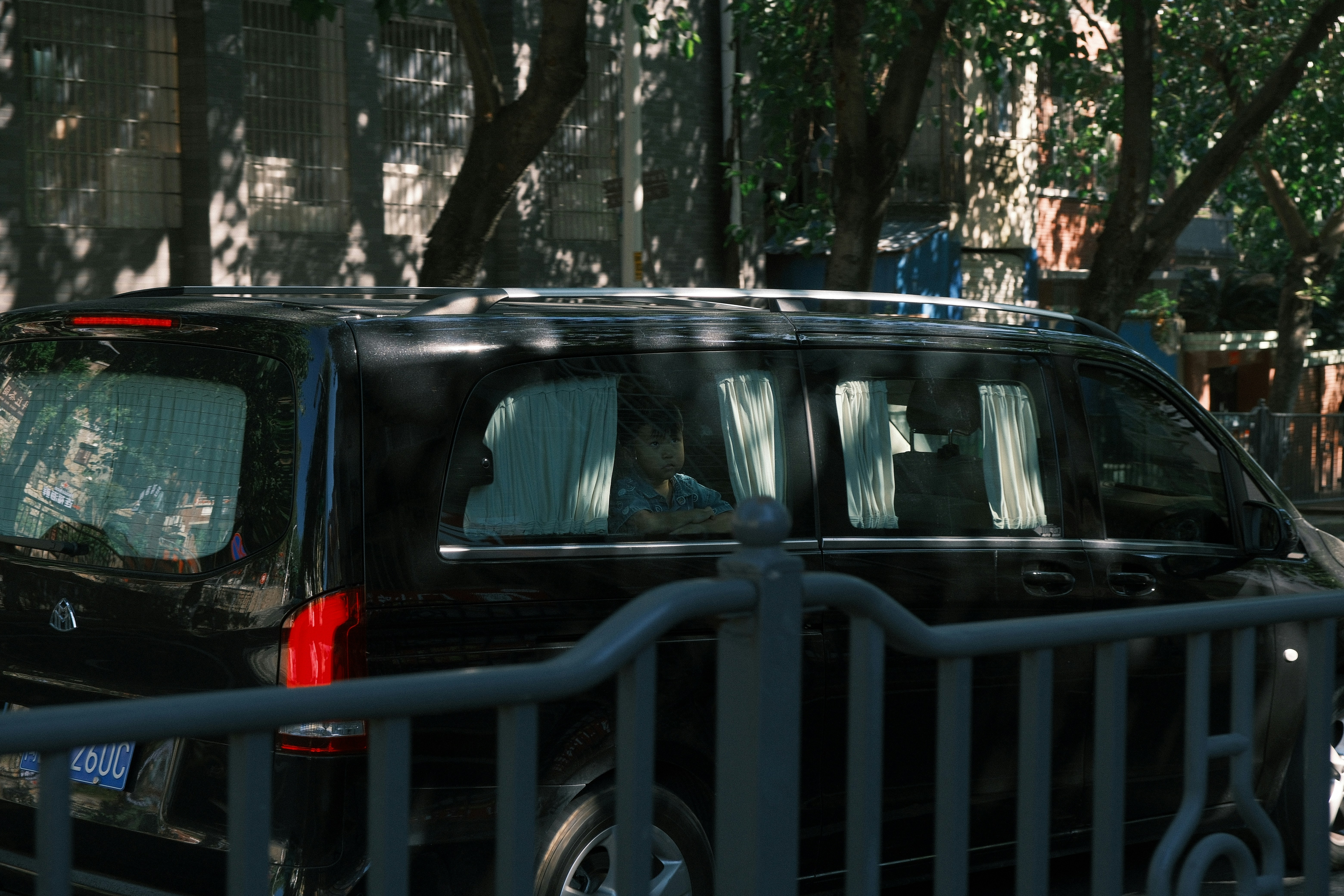 Shadowed Passenger: A Veiled Ride Behind a Neon Gate