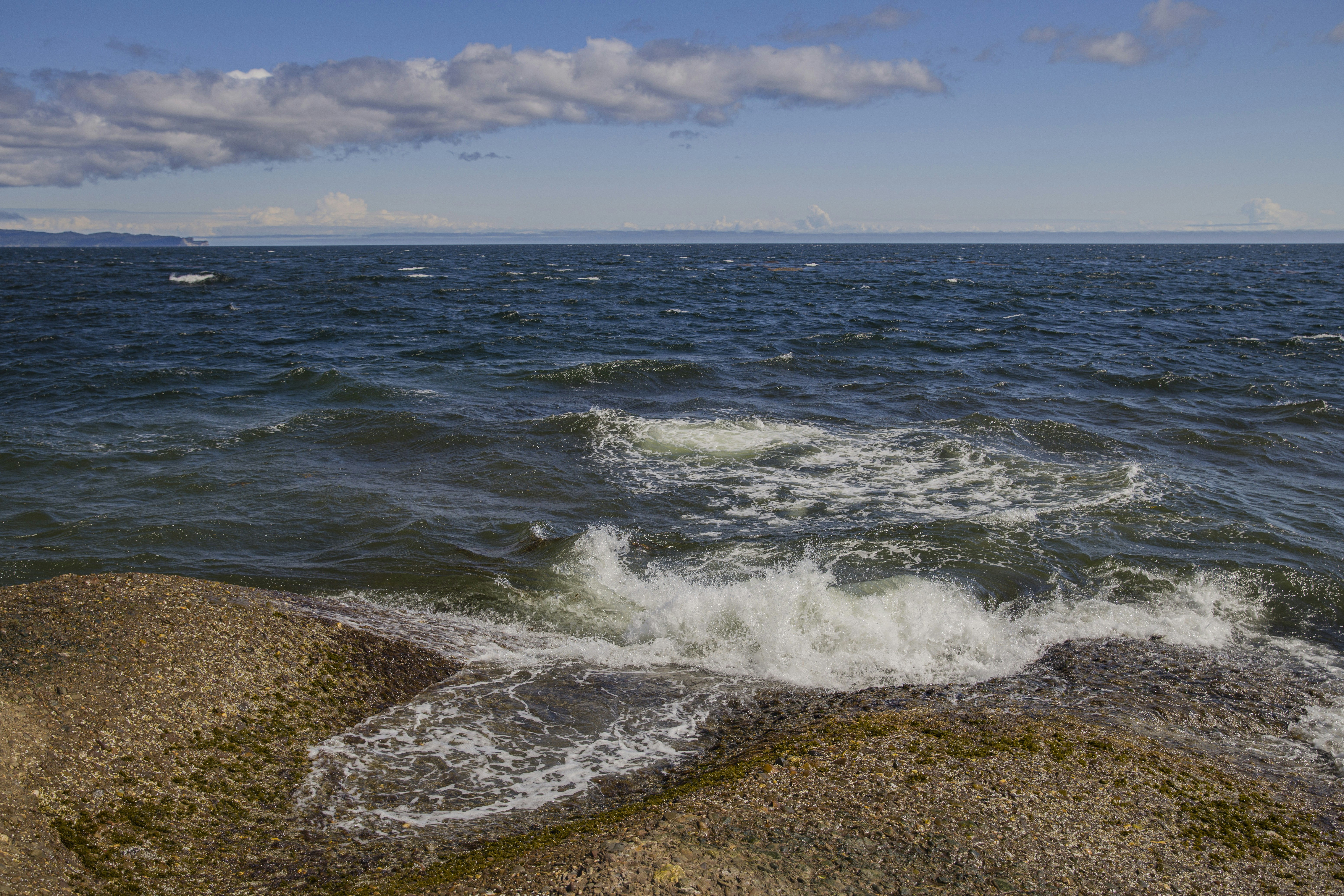 Foam on the Tidal Edge: Waves Meeting the Granite Shore