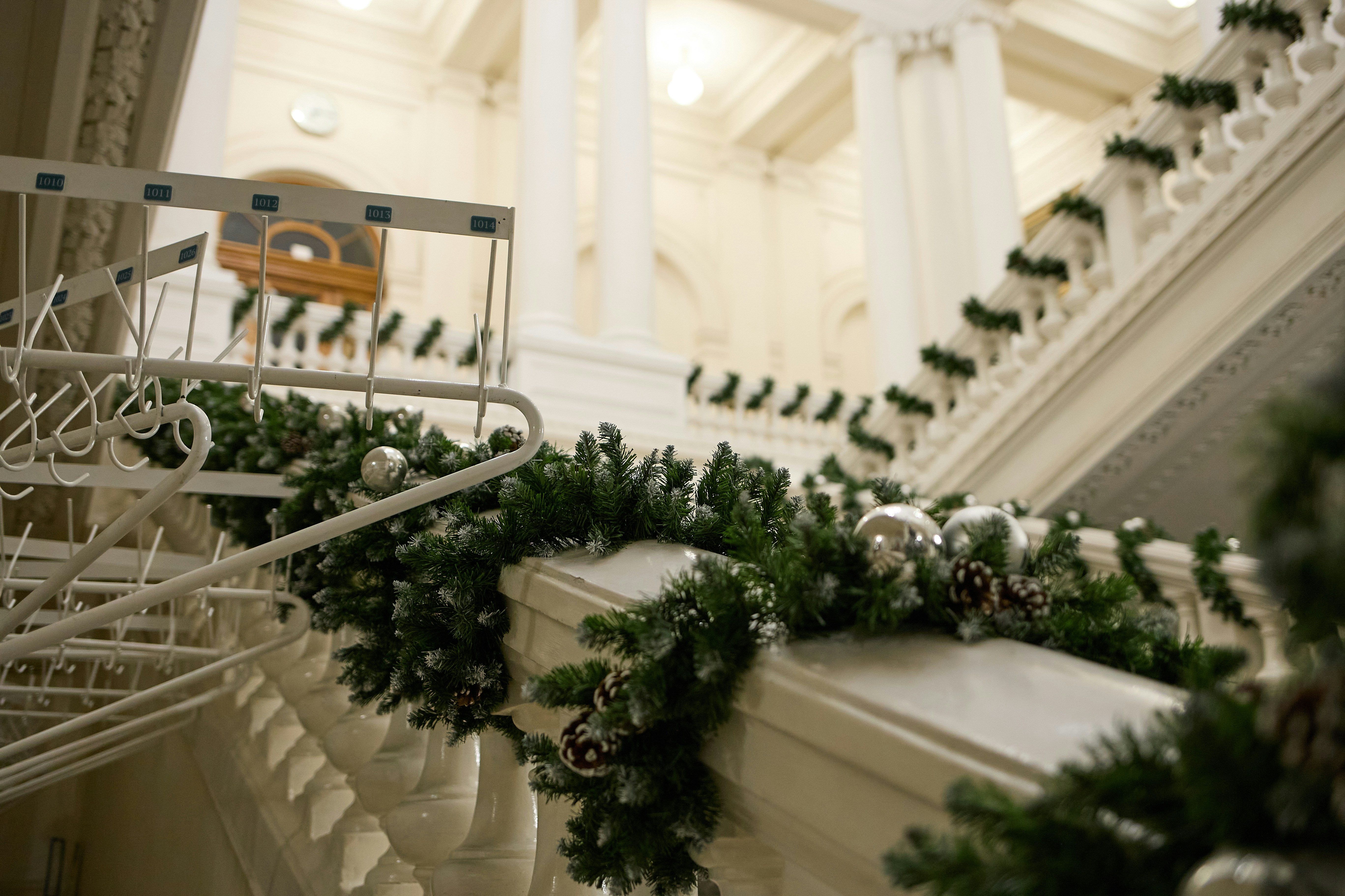 Garlanded Balcony Overlook in an Elegant Interior
