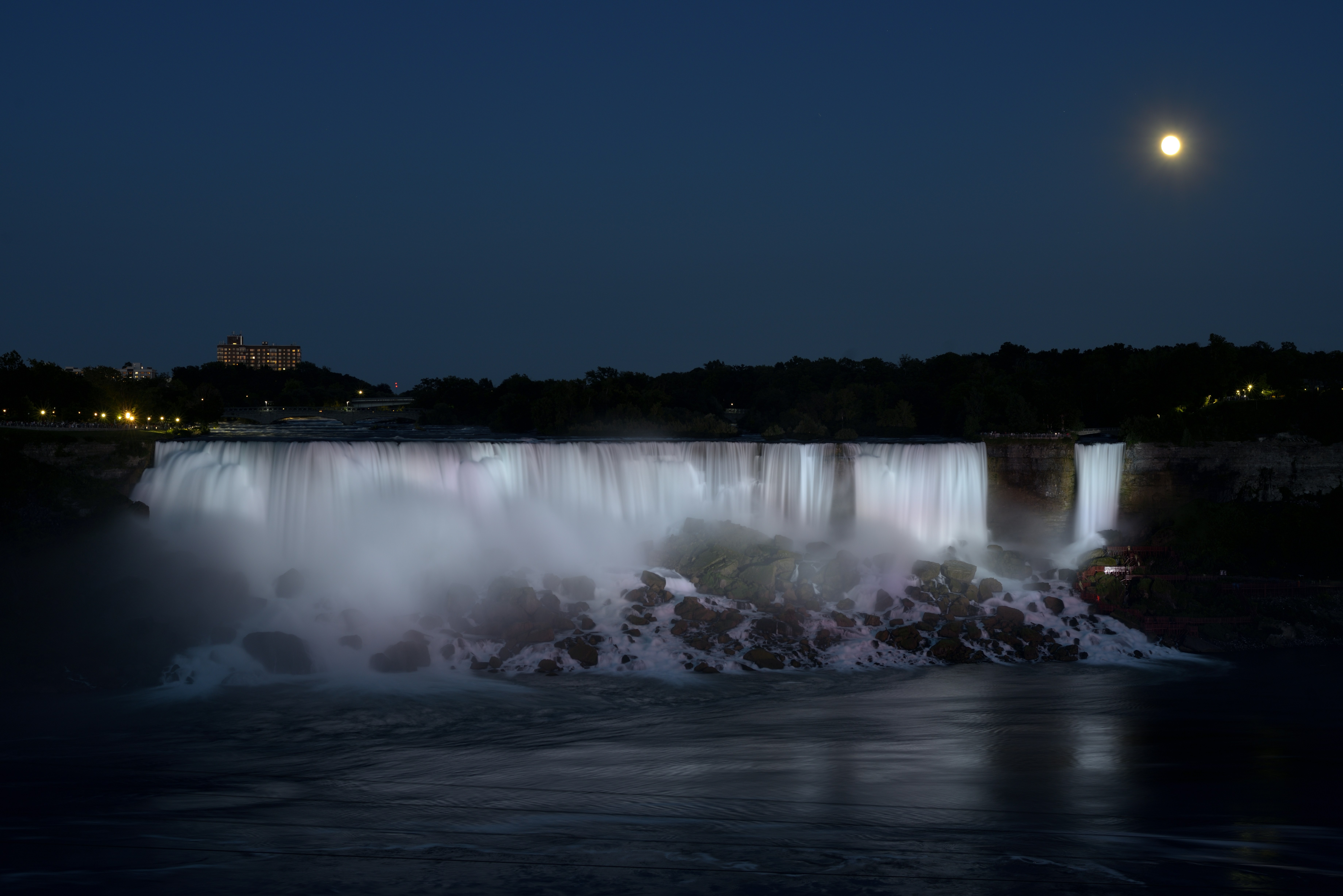 Moonlit Veil: Niagara-like Cascades under a Quiet Night