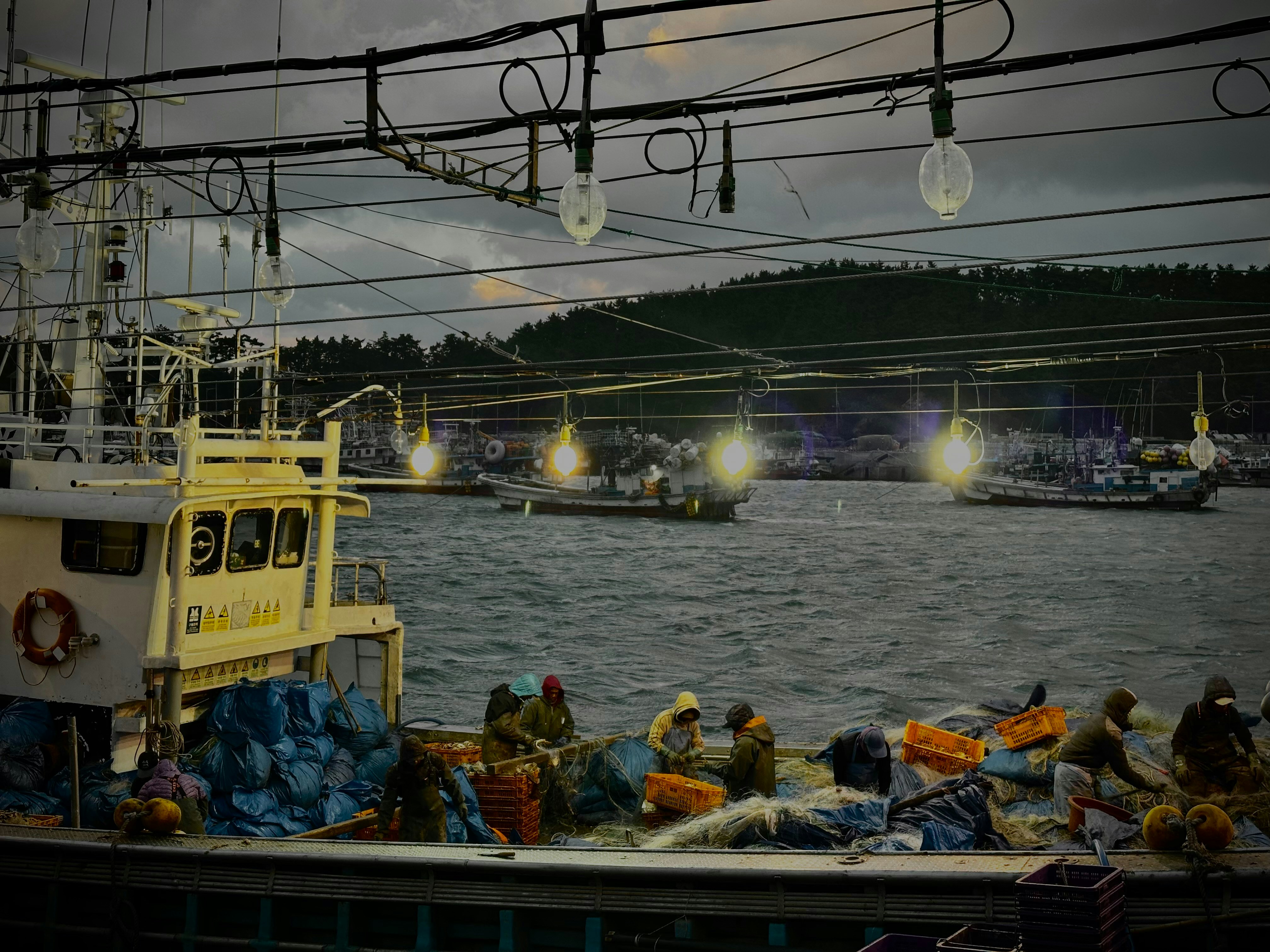 Harbor Worklights Over a Docksplash