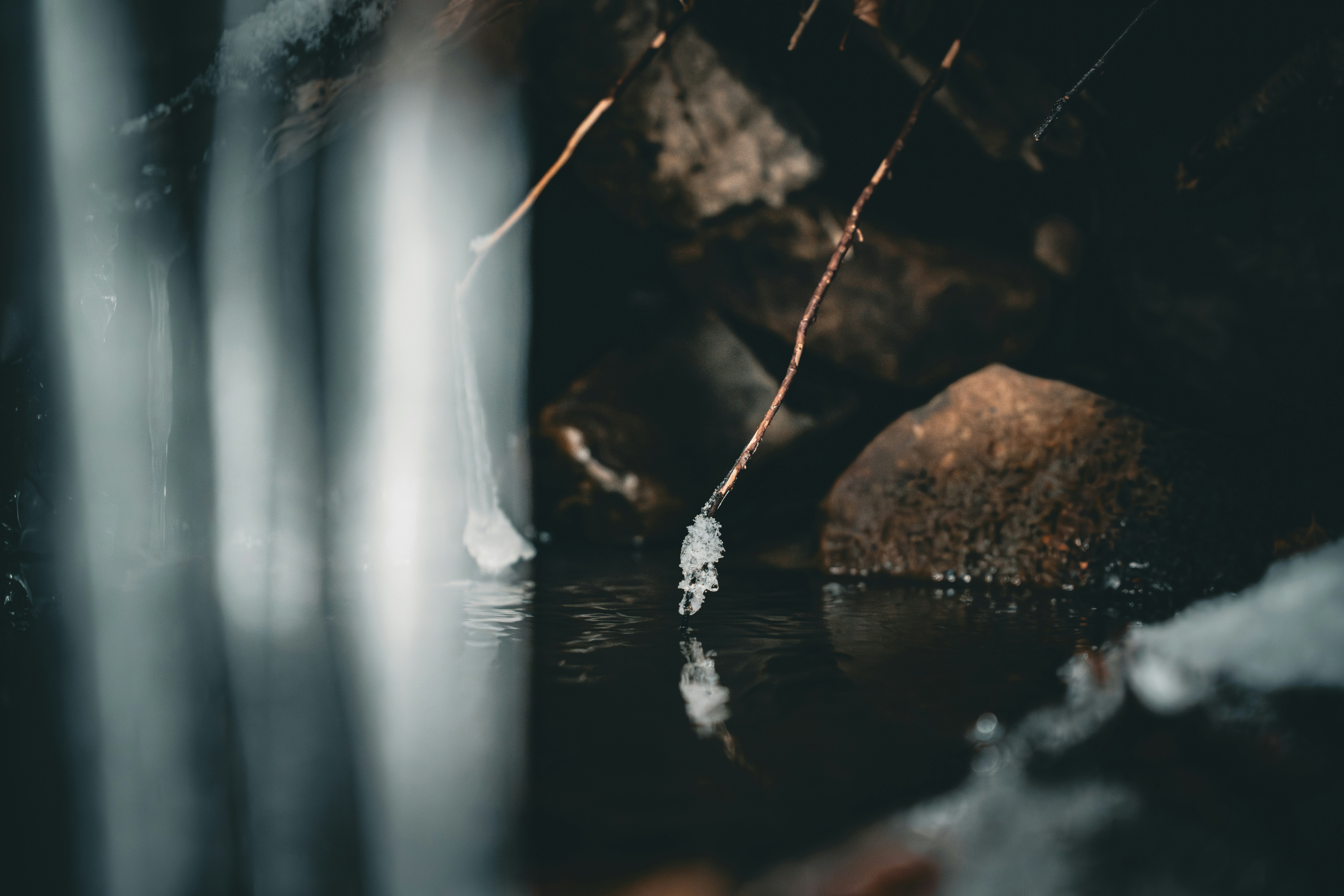 Melting icicles dripping into dark water photo – Free Dark Image on ...