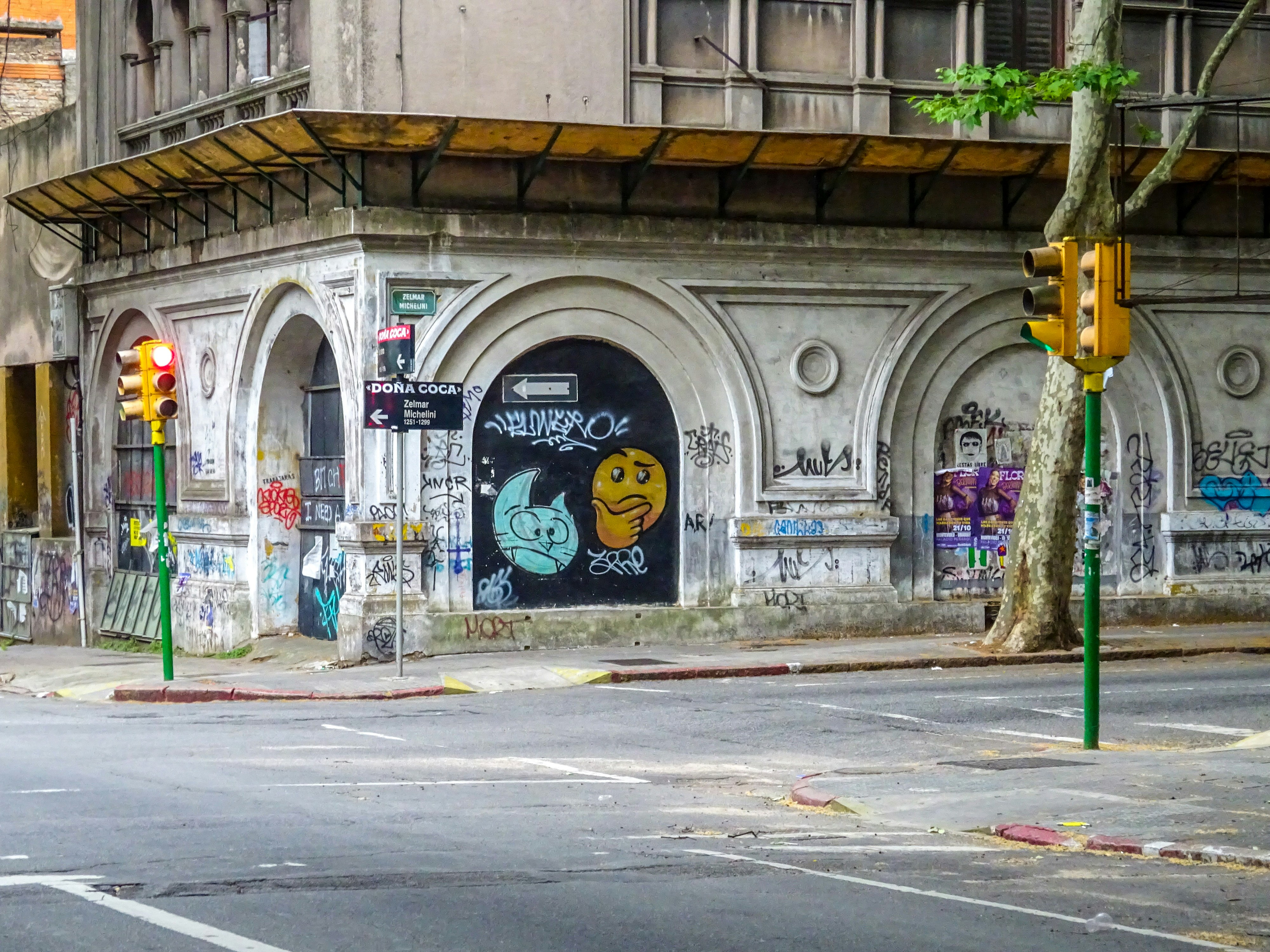 Graffiti Adorned Arcade: A Quiet Corner of Urban Decay