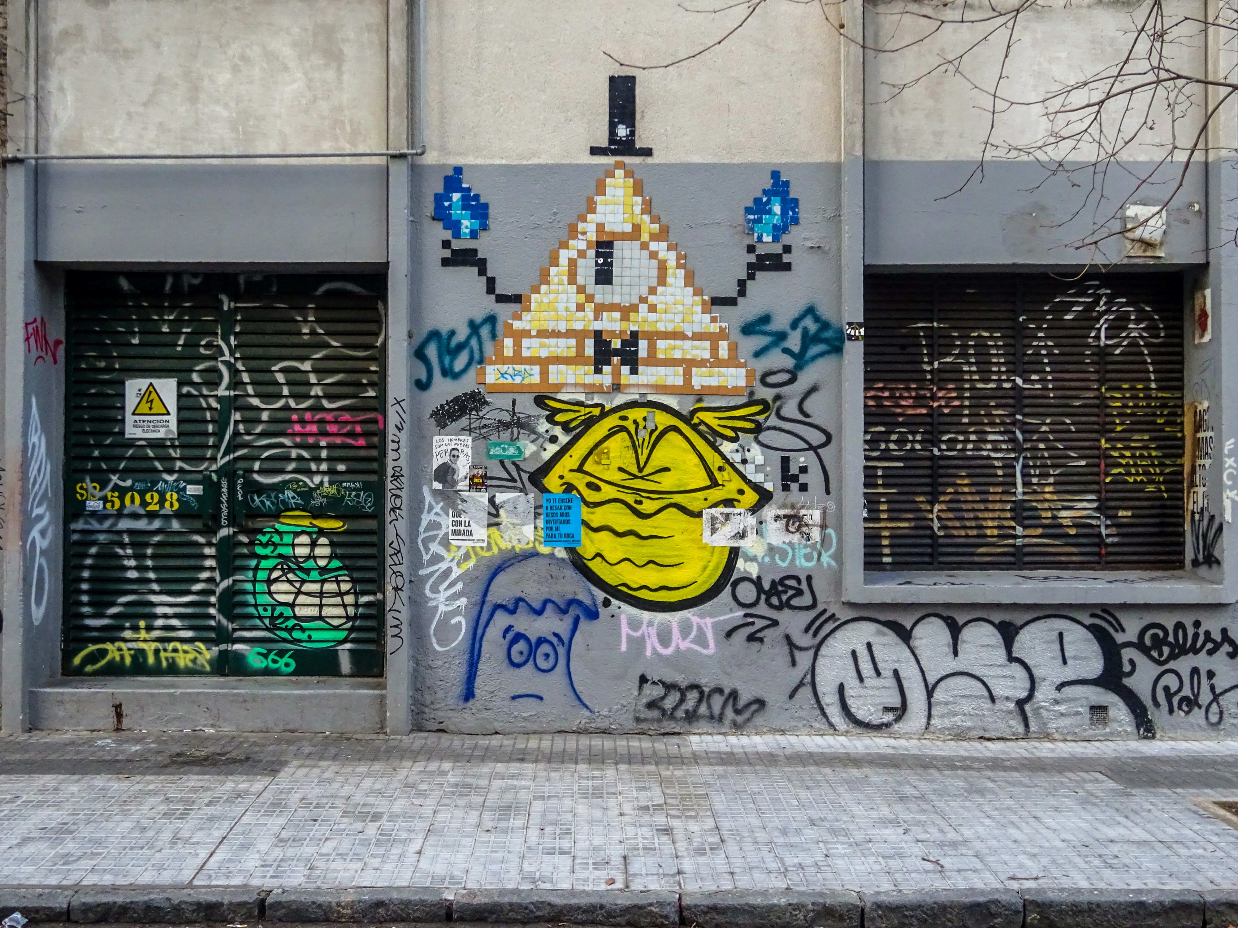 Graffiti Gaze: Constellation of Pitaya Eyes Over a Graffitied Face