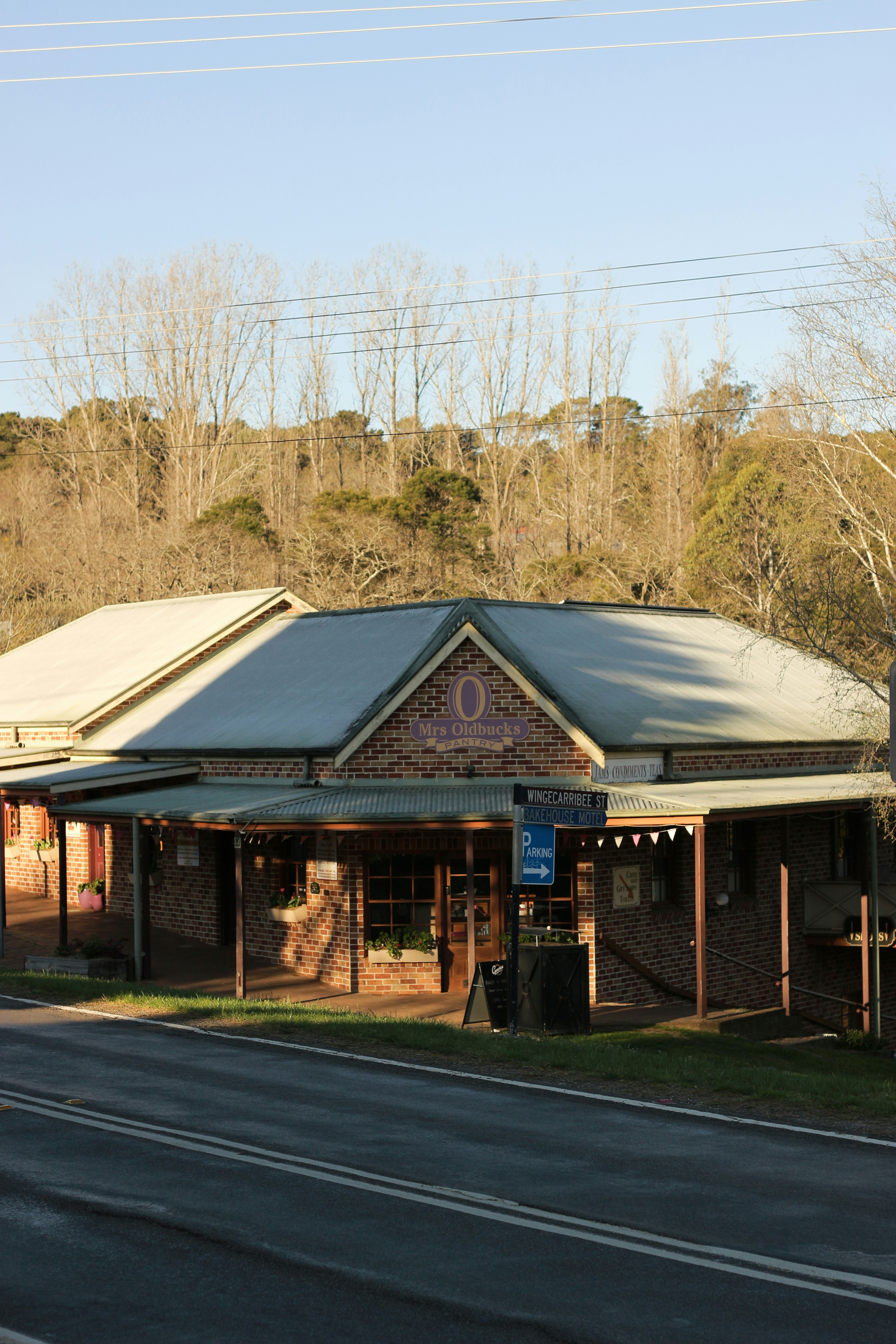 Brick café at the edge of the woods