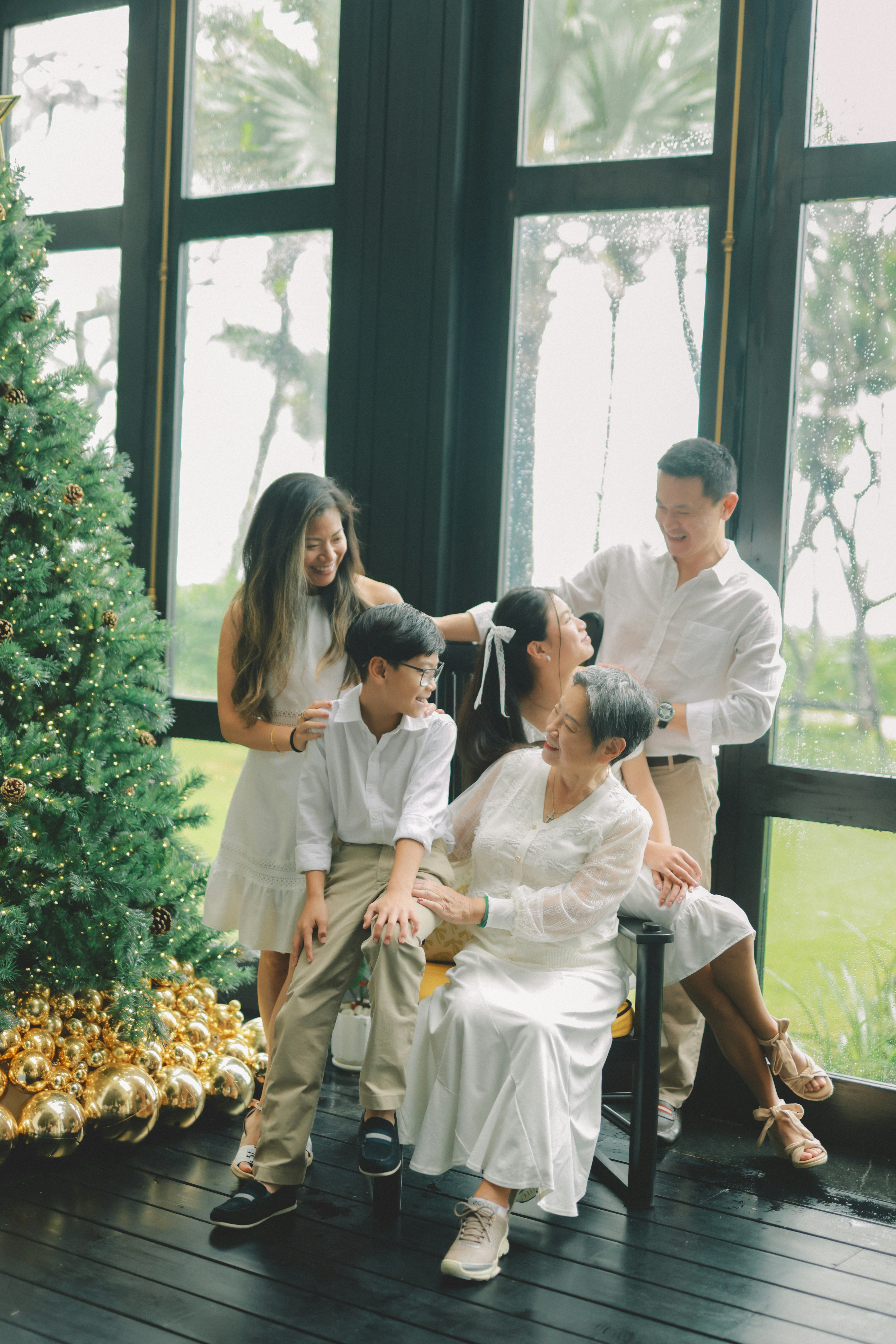 Family gathered around grandmother near christmas tree. photo – Free ...