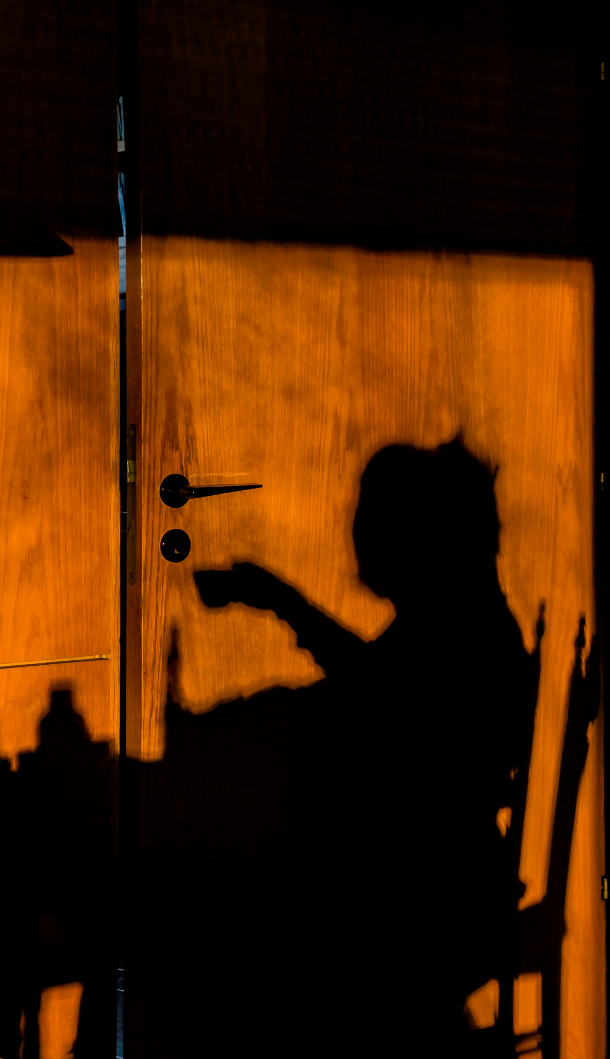 Shadow Puppet in Warm Doorway Glow