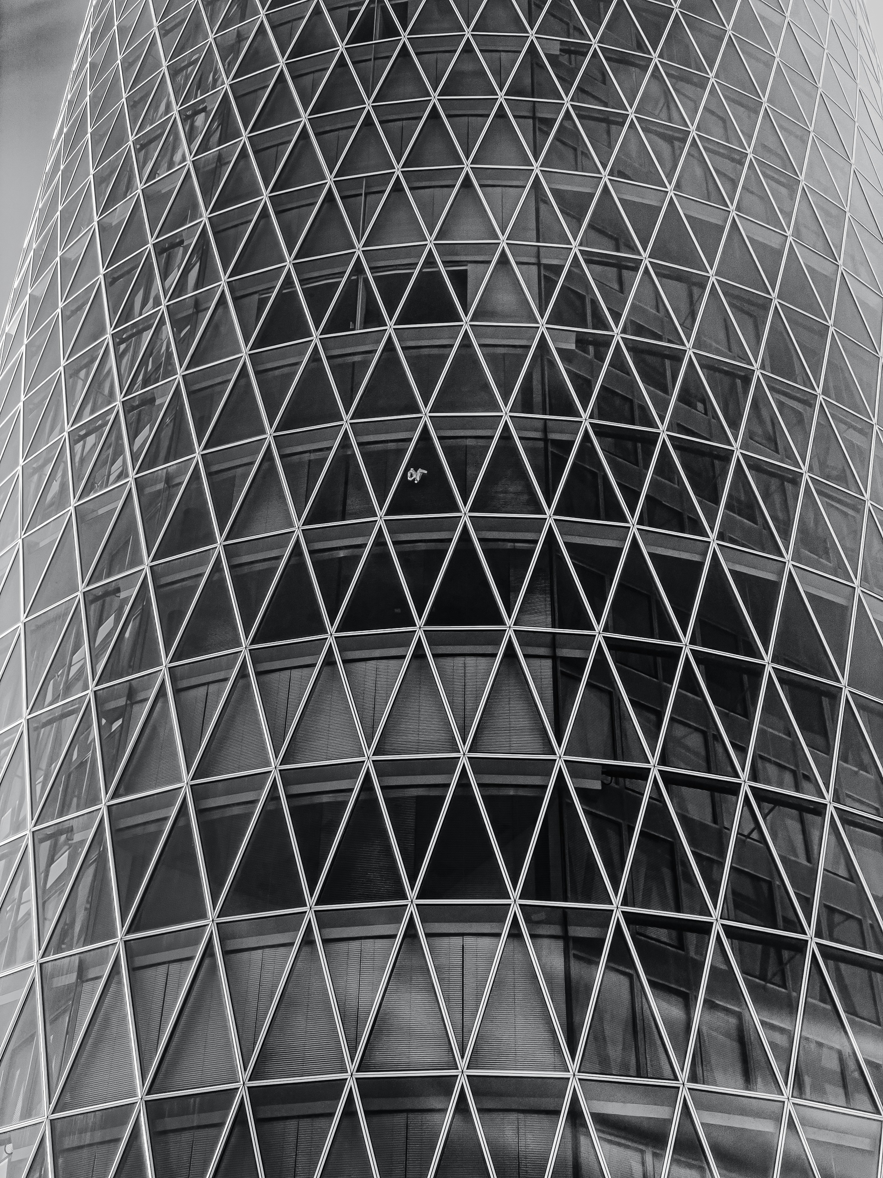 Geometric Facade: Diamond Mesh on a Cylindrical Tower