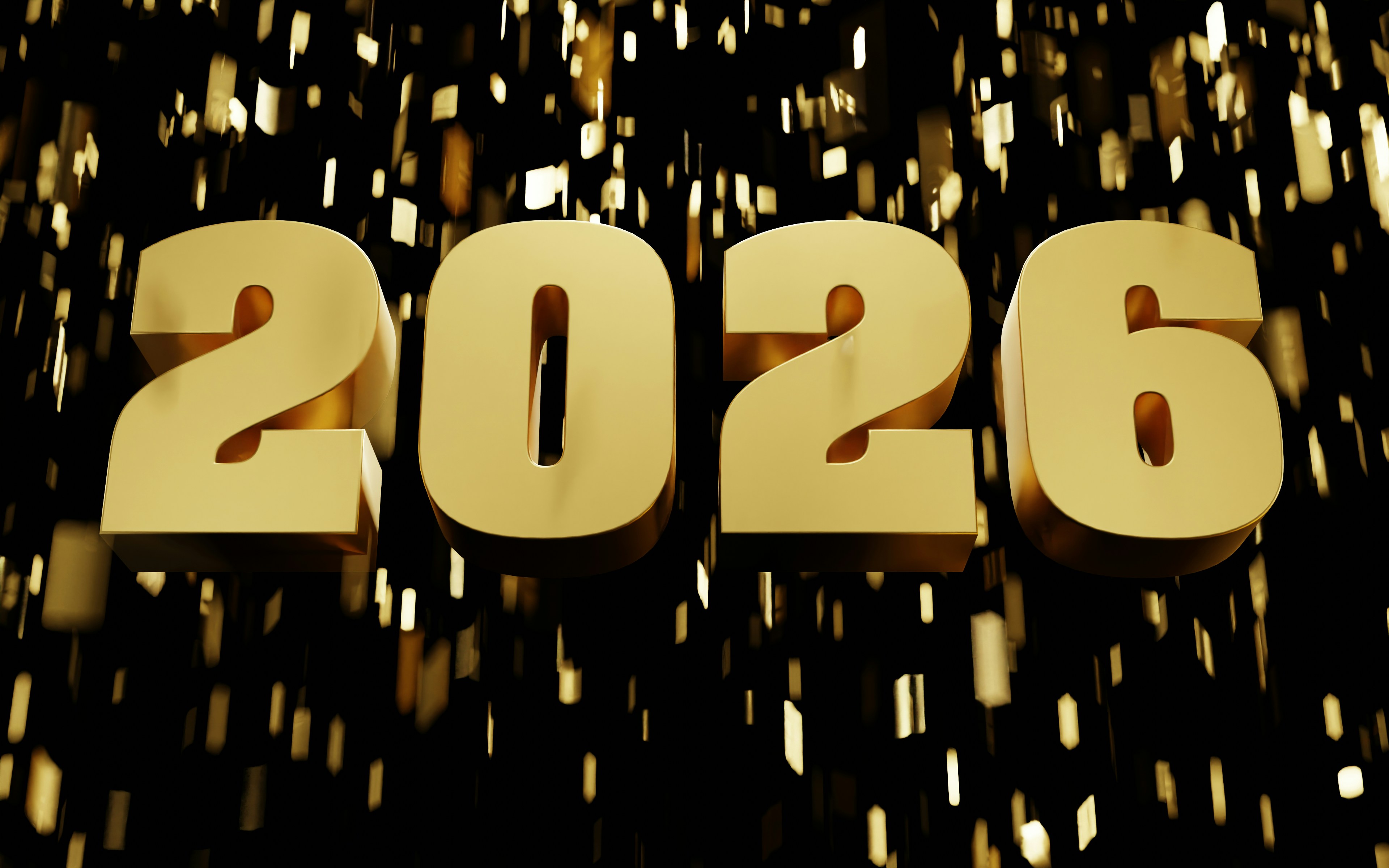 Golden 2026 numbers with falling confetti. photo – Free Dark background ...