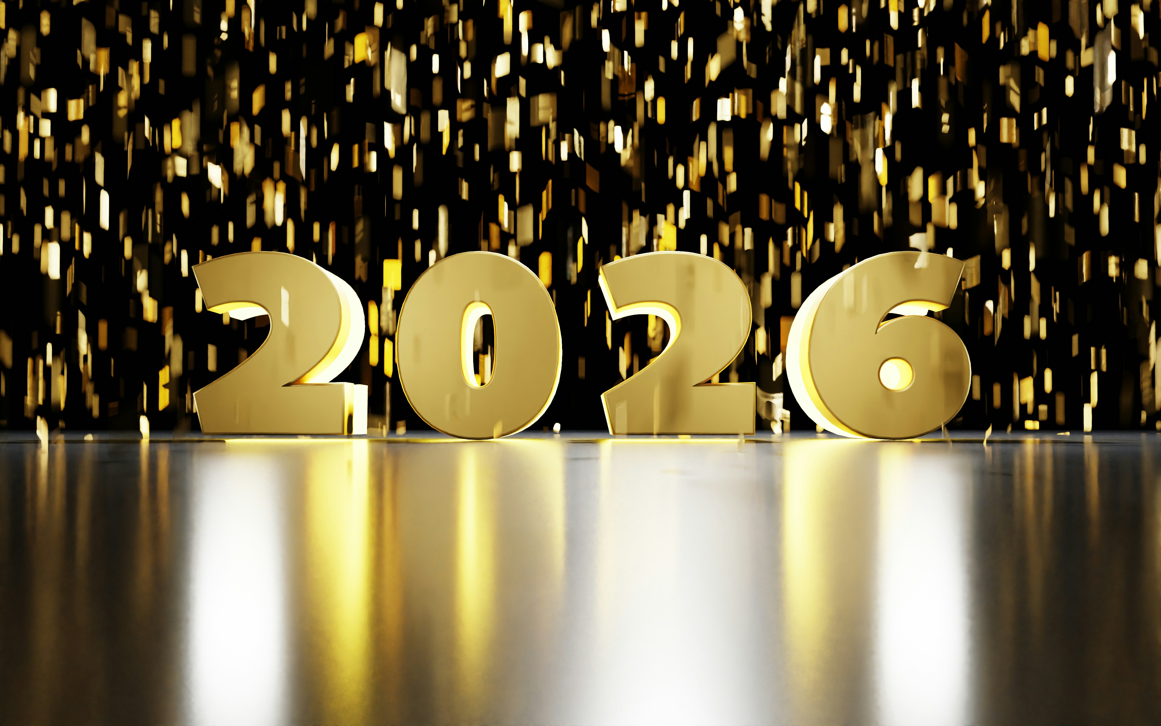 Golden 2026 numbers with falling confetti photo – Free Dark background ...