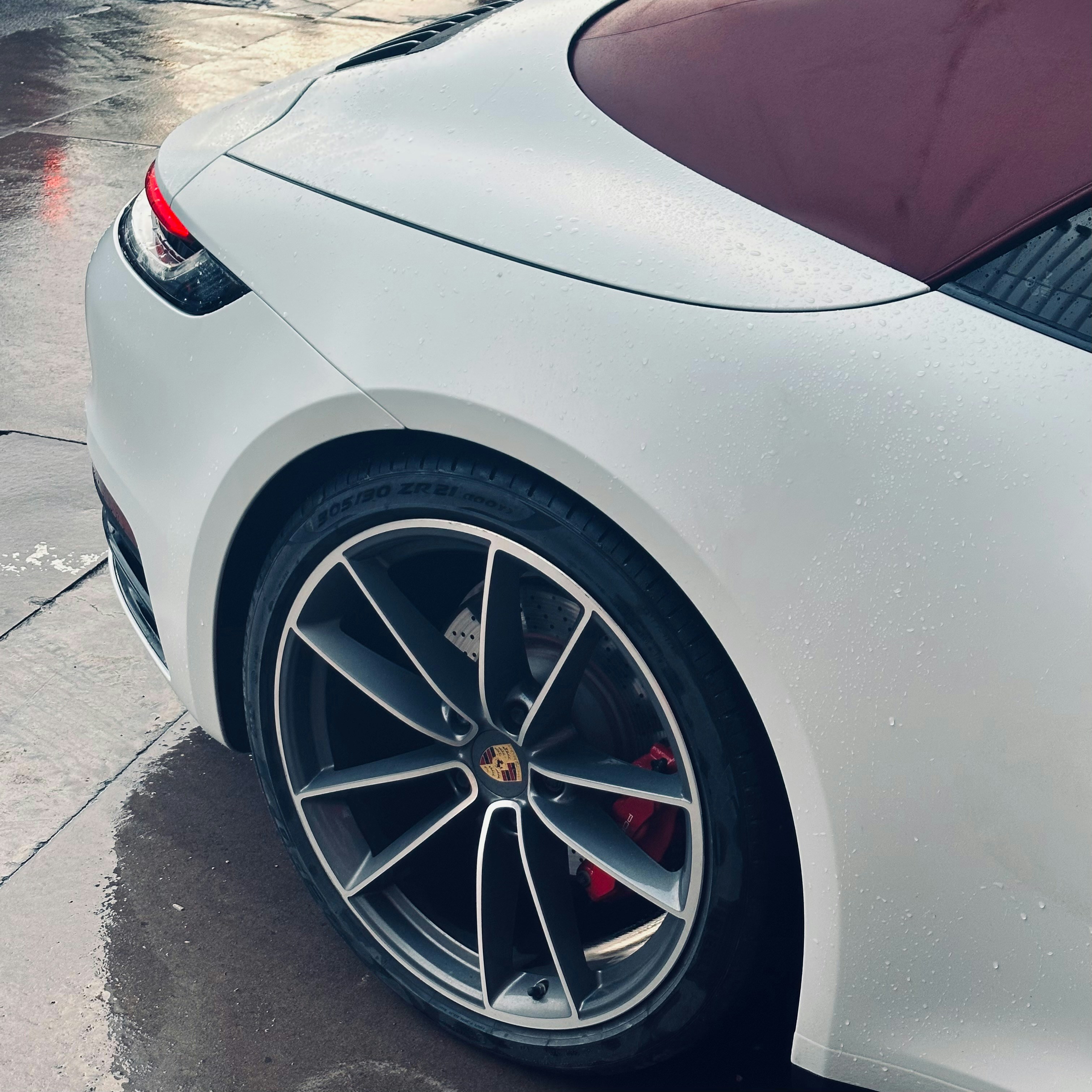 White Porsche Powerline: A Sunset Teal Rim Portrait