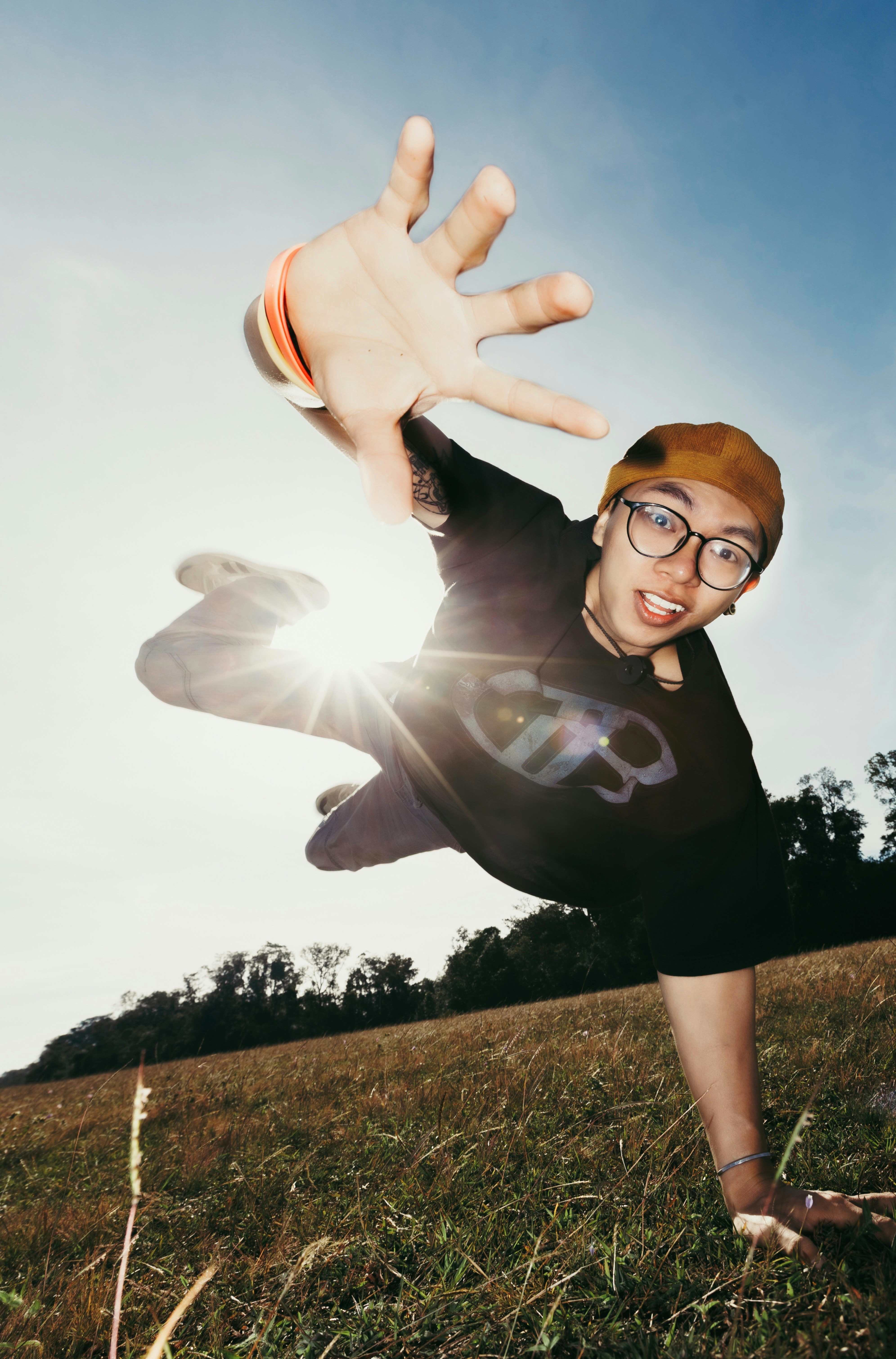 Leap of Glee: A Dynamic Pan into the Grinning Moment
