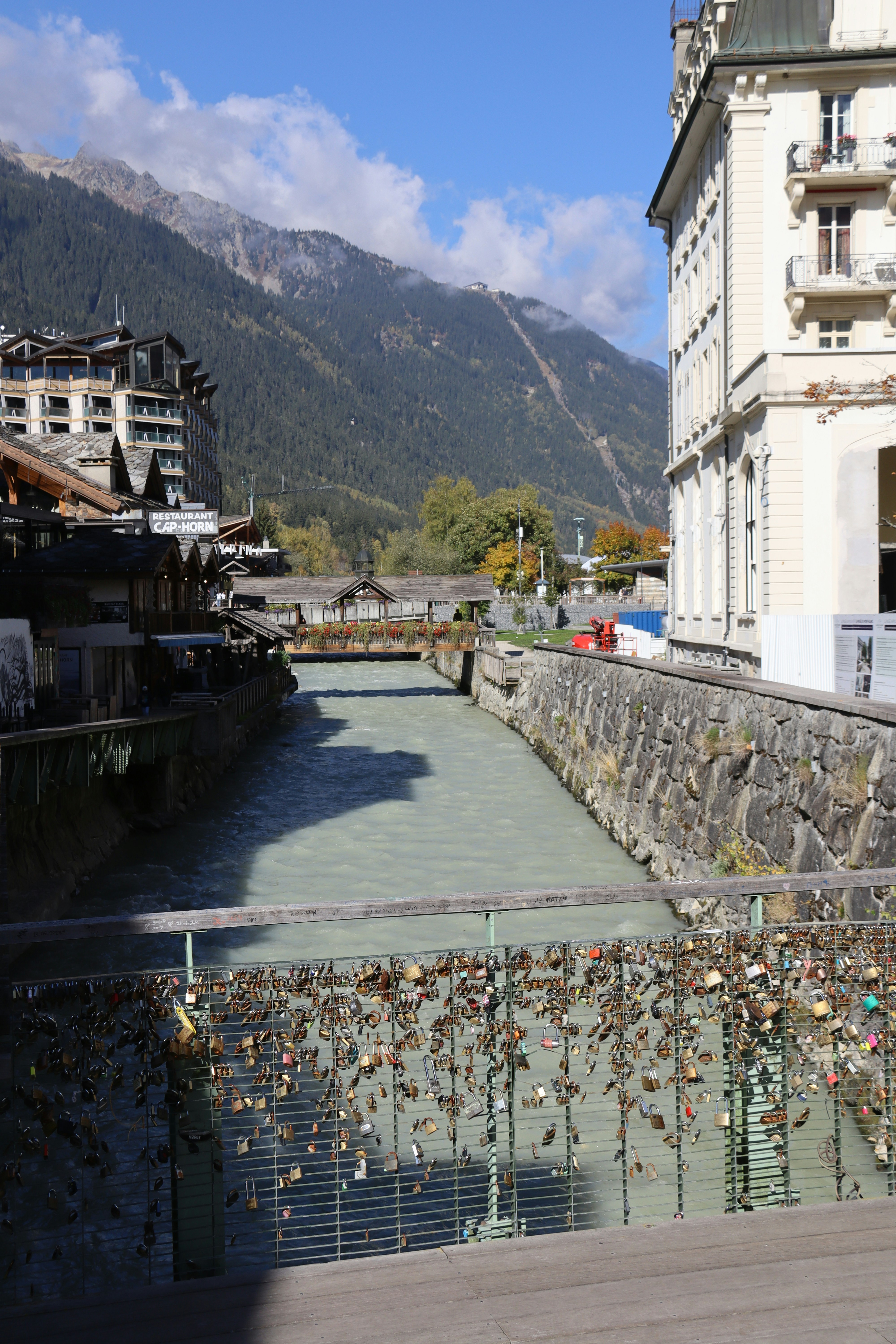 Bridge of Locks on a Mountain Town Canal