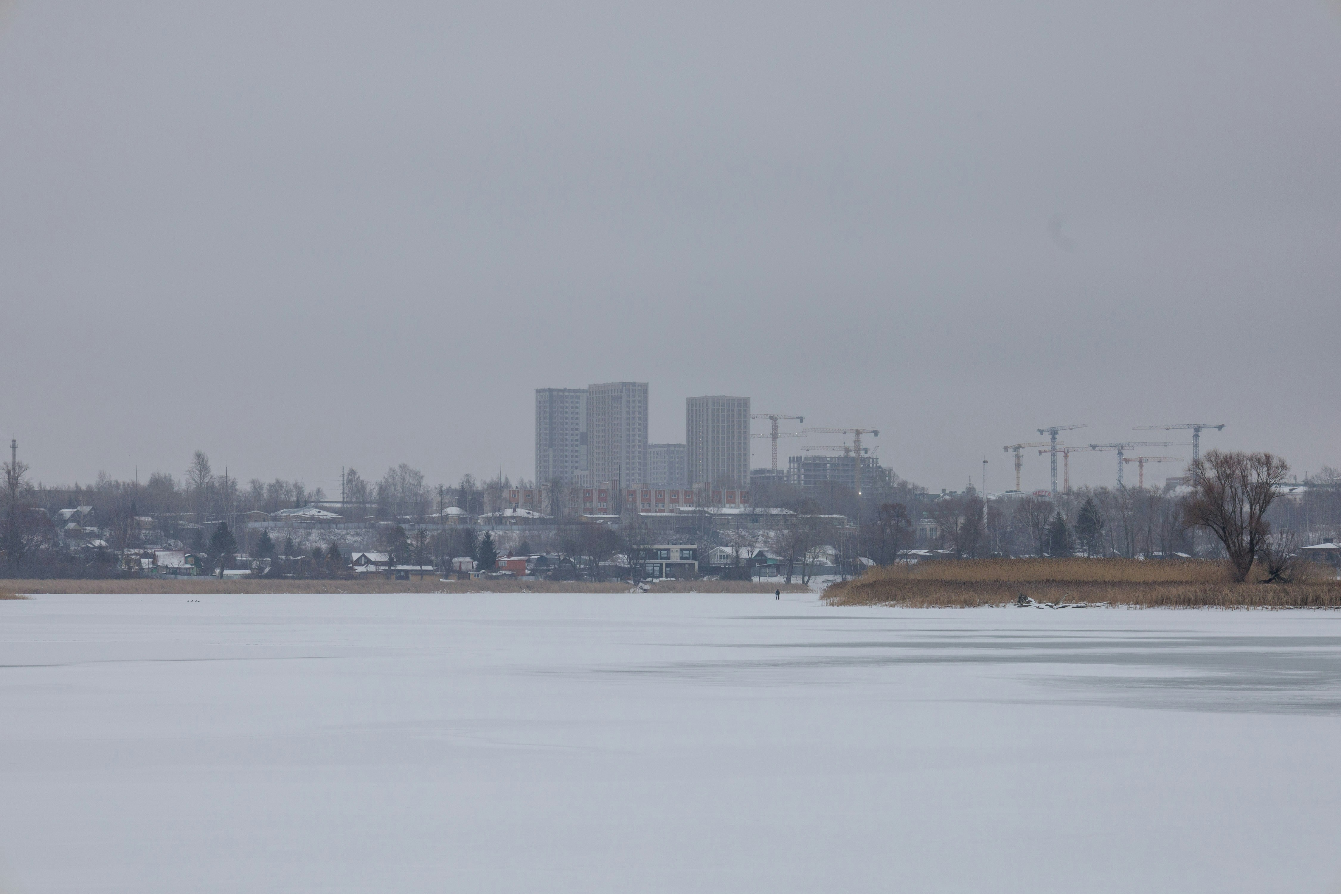 Urban silhouettes emerge from winter hush