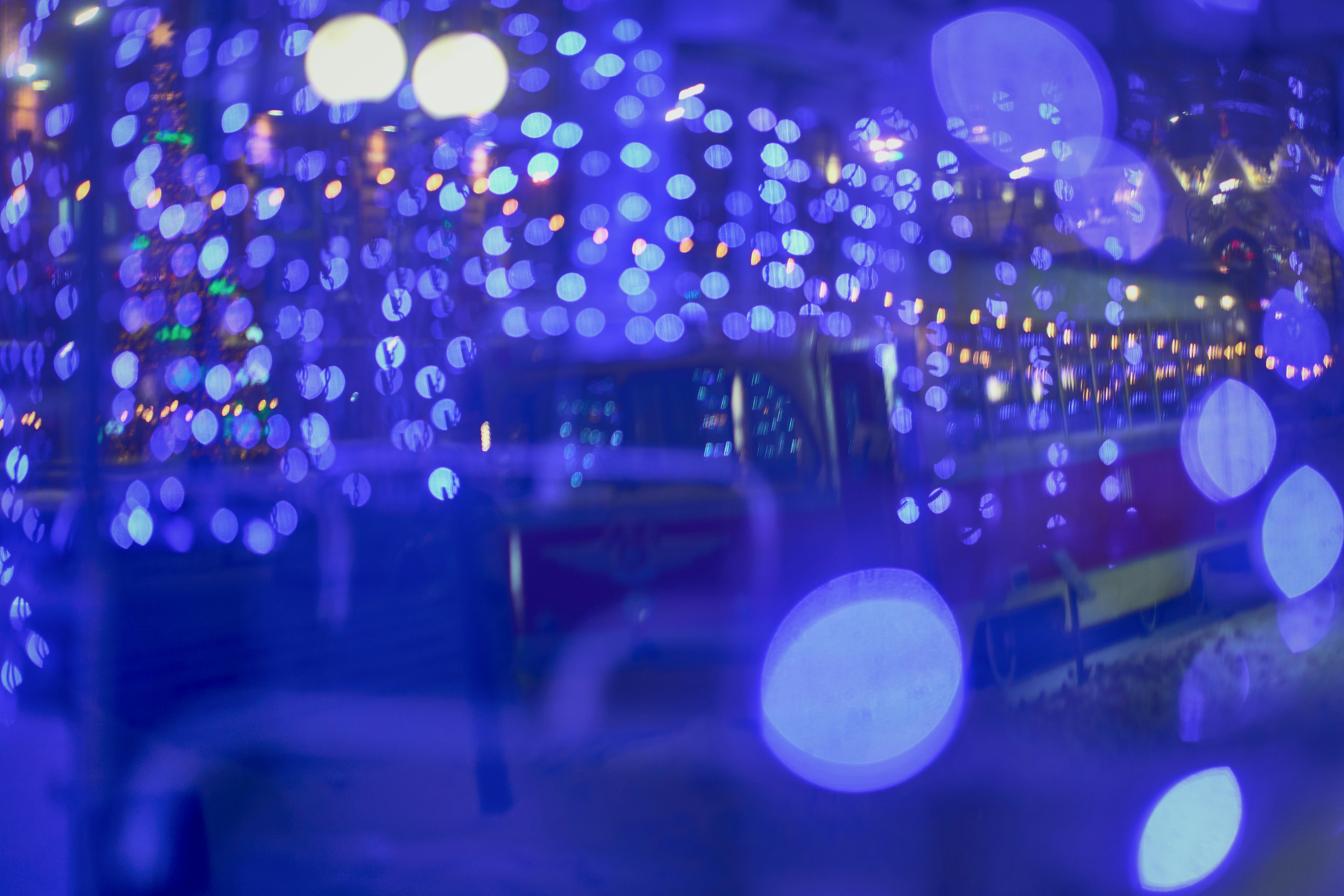 Blue Orbs in Night Market Light