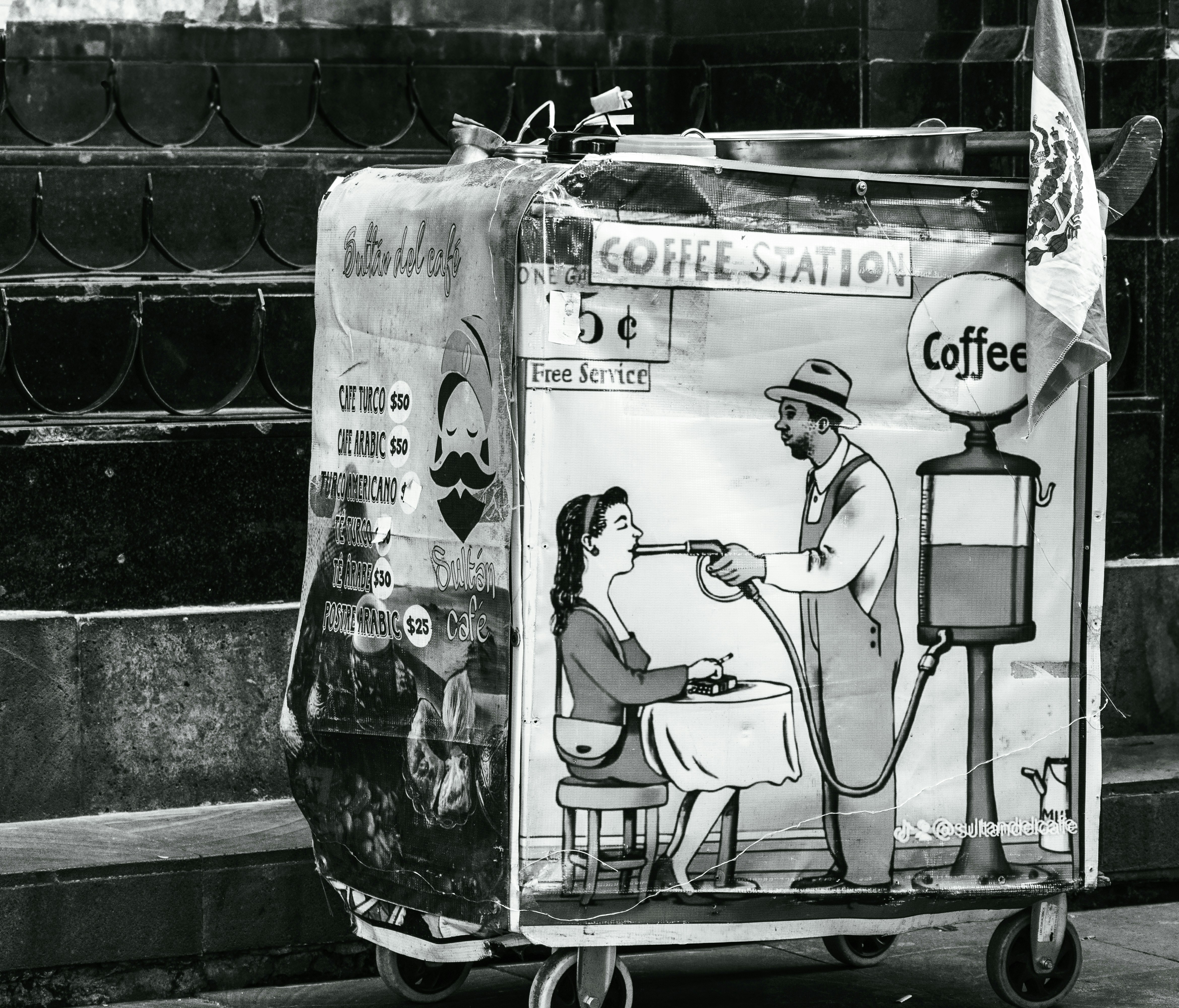Cart lunch cart on wheels: a monochrome street vignette