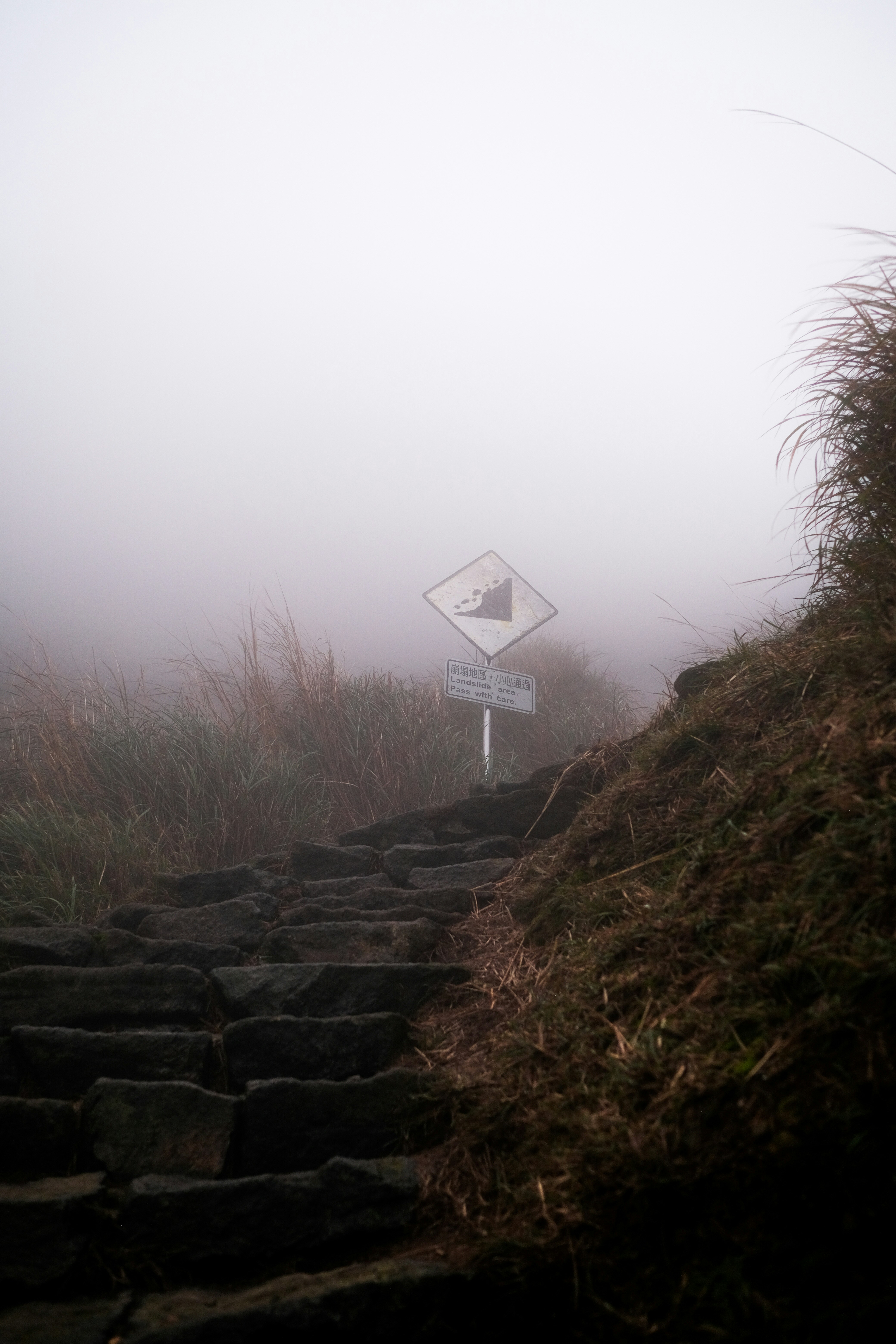 Mist-Capped Stairway to the Cliffside Sign