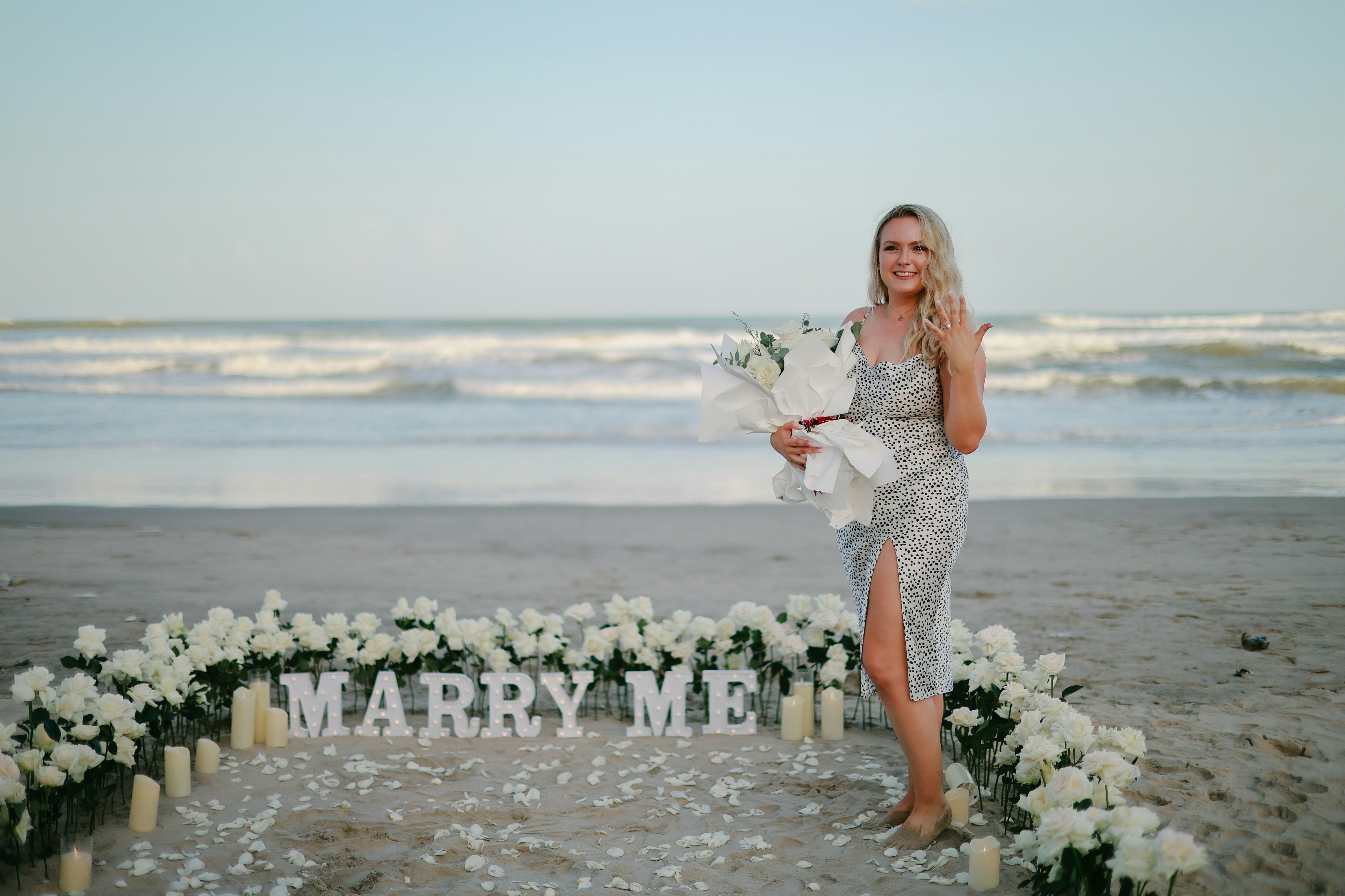 Woman on beach with 'marry me' proposal setup photo – Free Woman Image ...