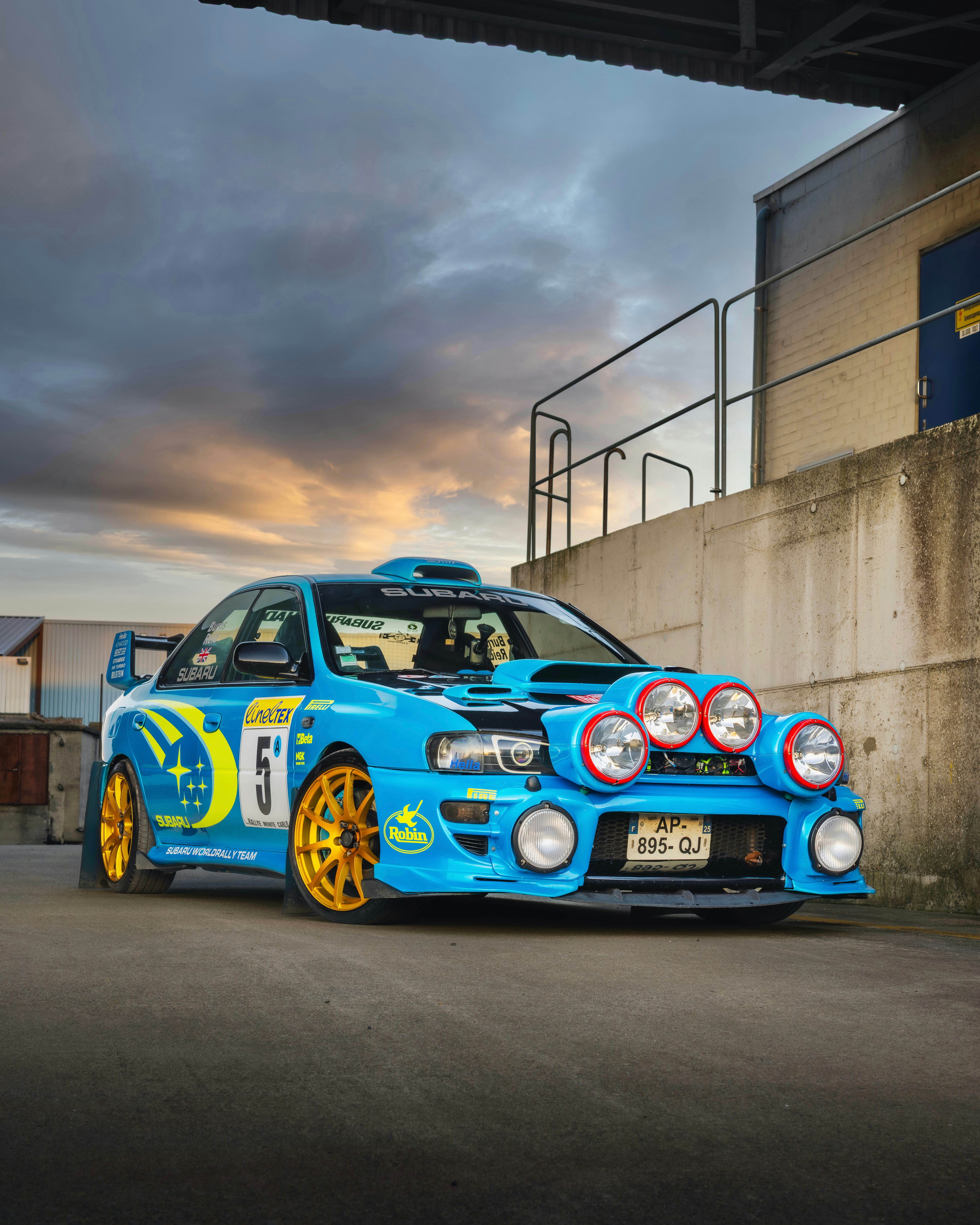 Blue Subaru Rallystreak: A Sunlit Streetcar Ready for the Stage
