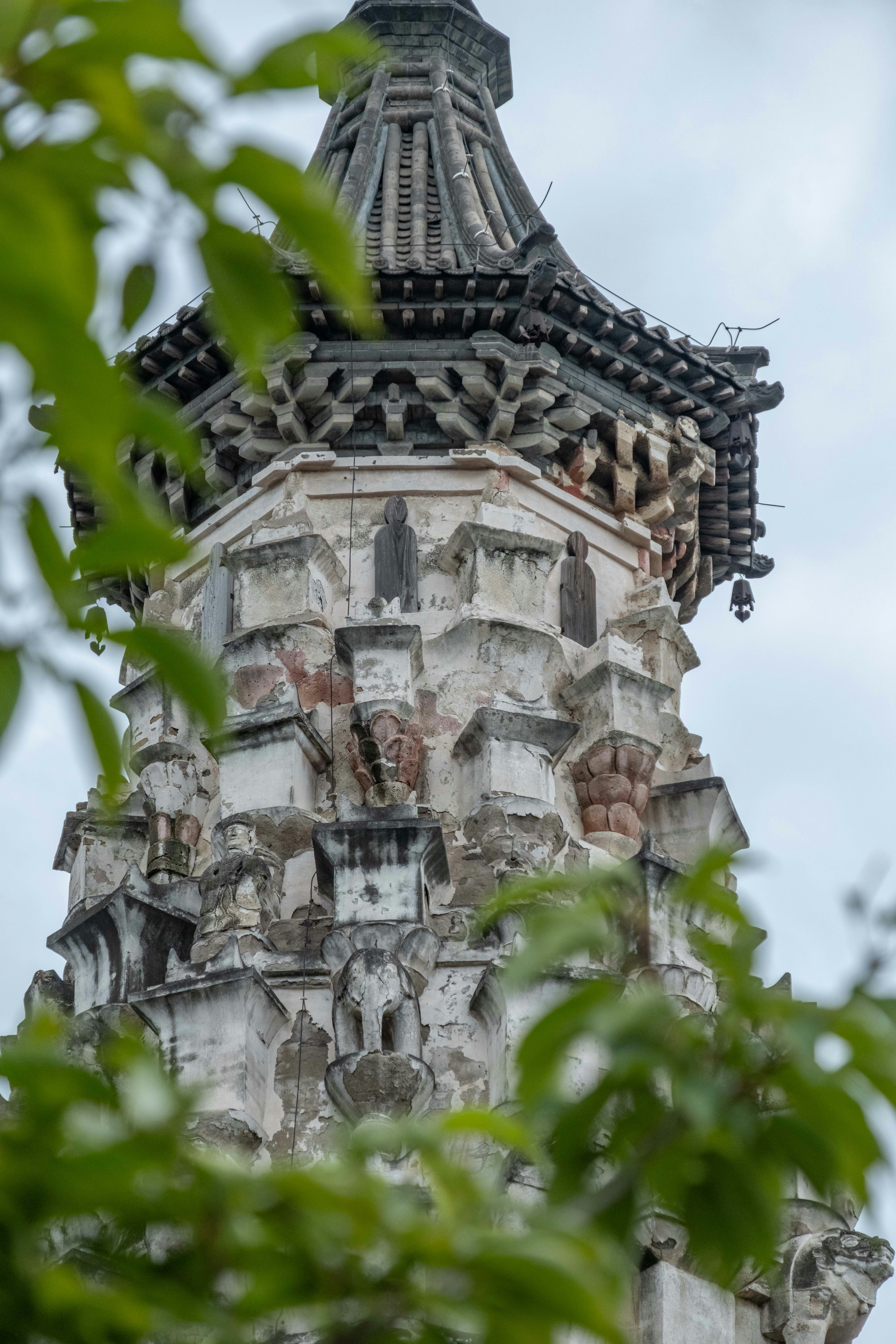 Stone Pagoda Tower Reaching Through Green Fronds