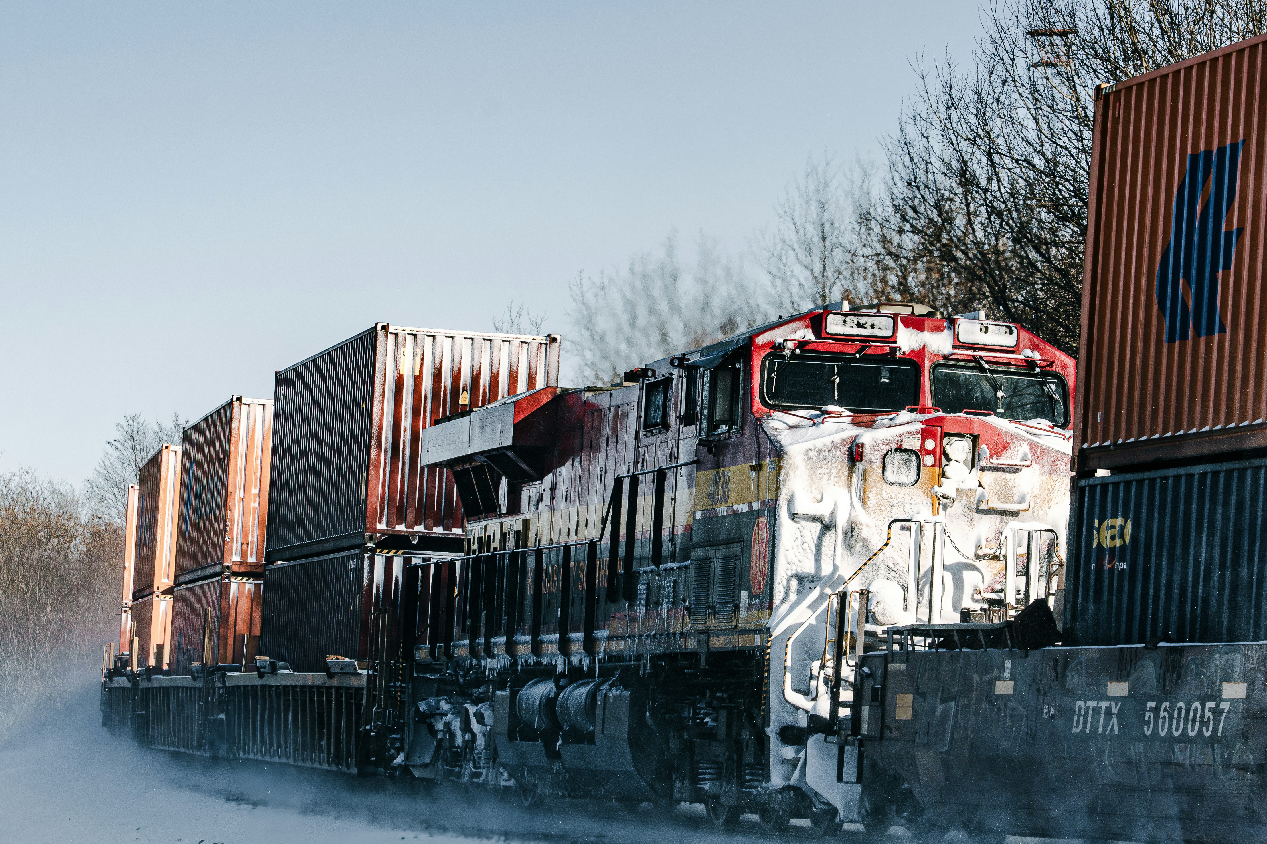a snowy train passing by