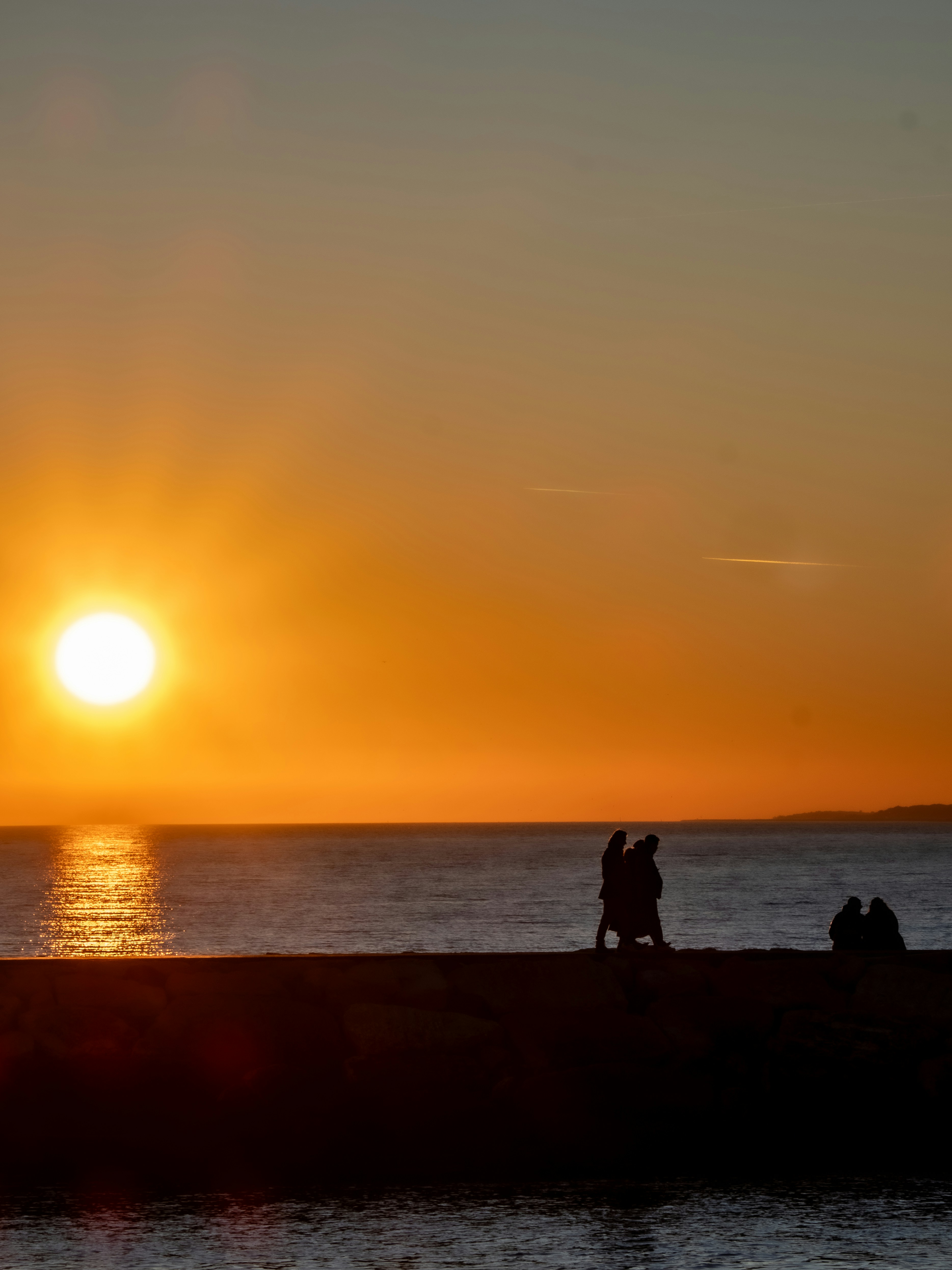 Sunlit silhouettes at the edge of the sea