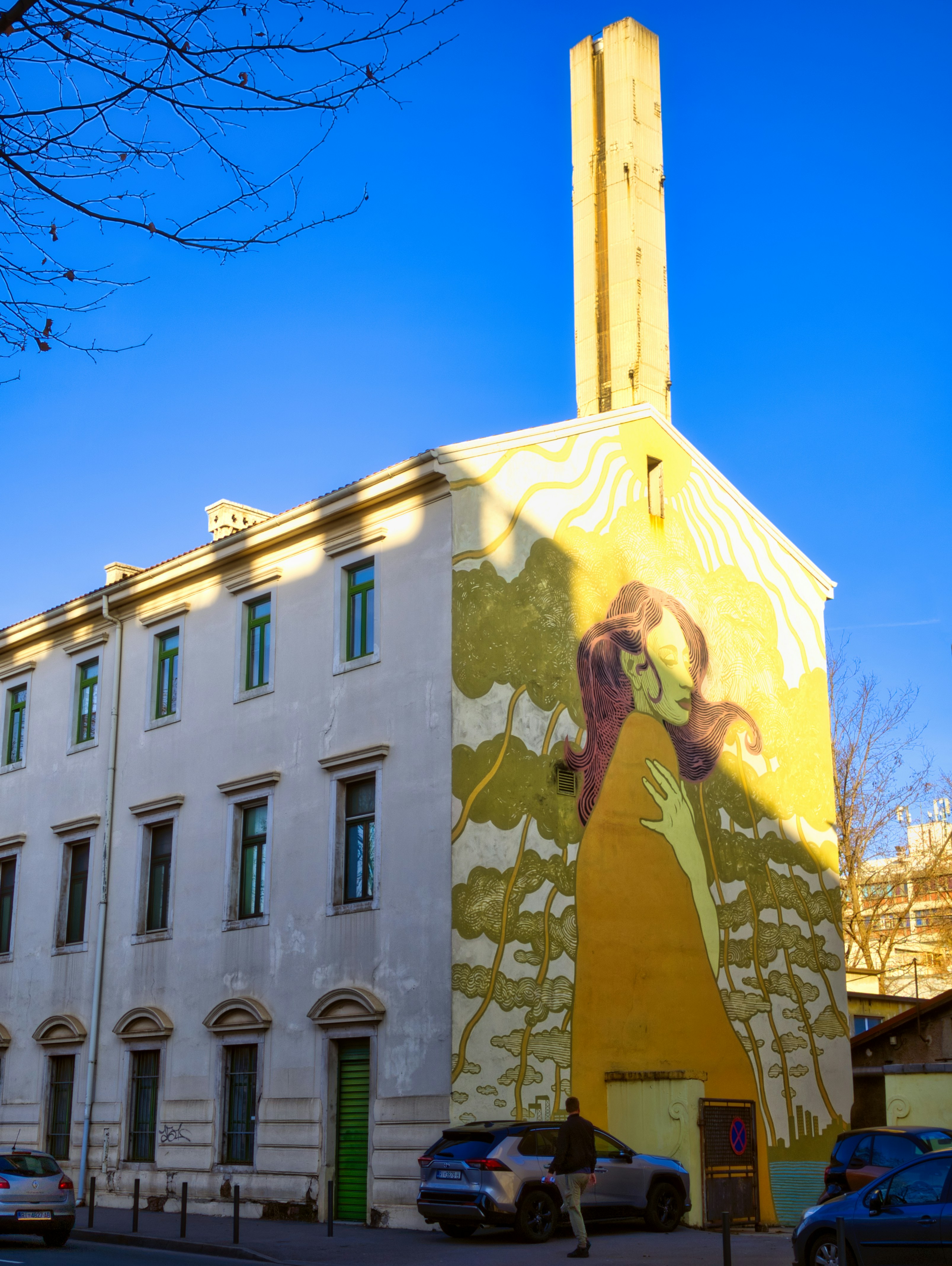 Mural Portrait on the Cornered Brick: A Sunlit Facade