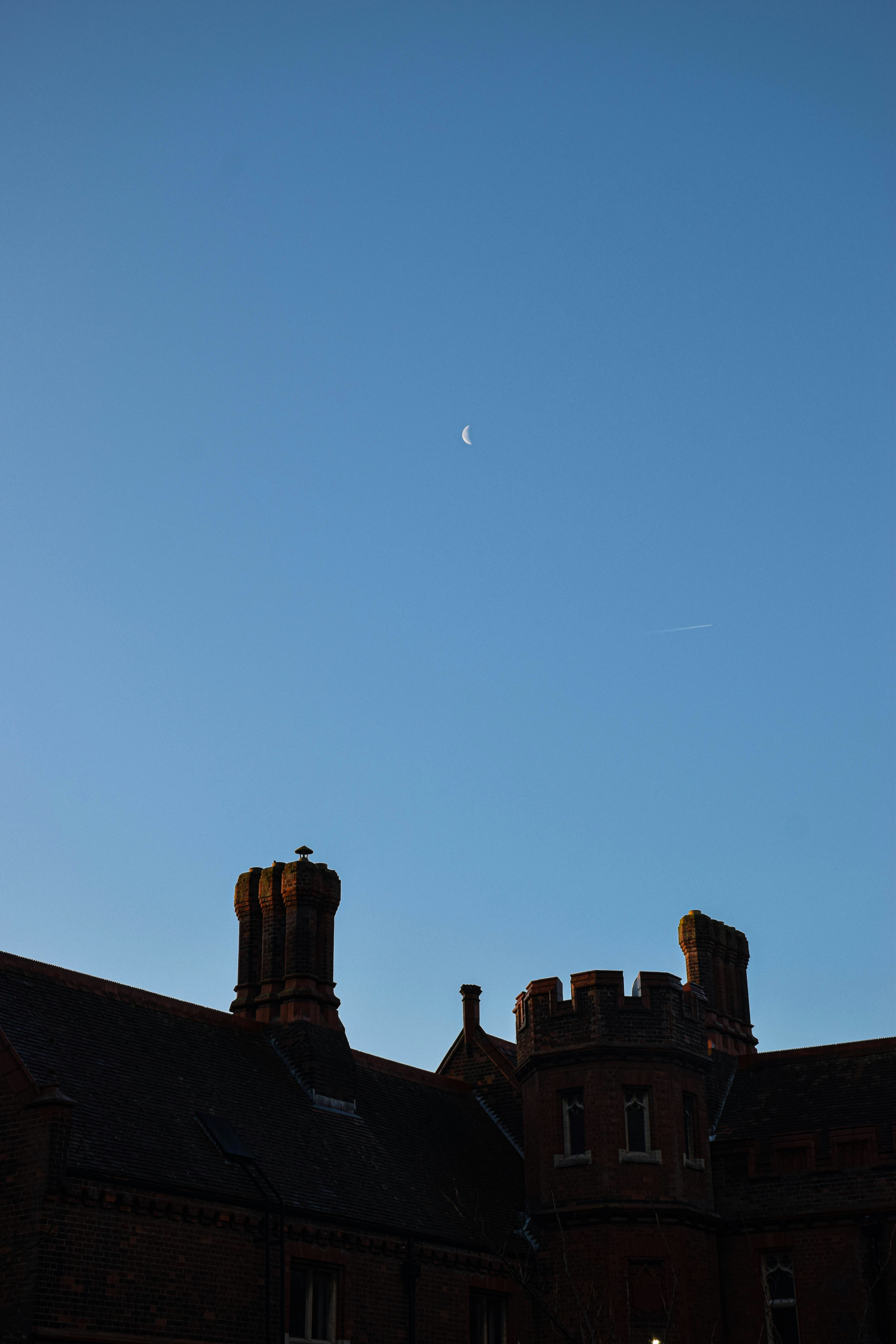 Moonlit Peak: Skyline Silhouette Over Brick Rooftops