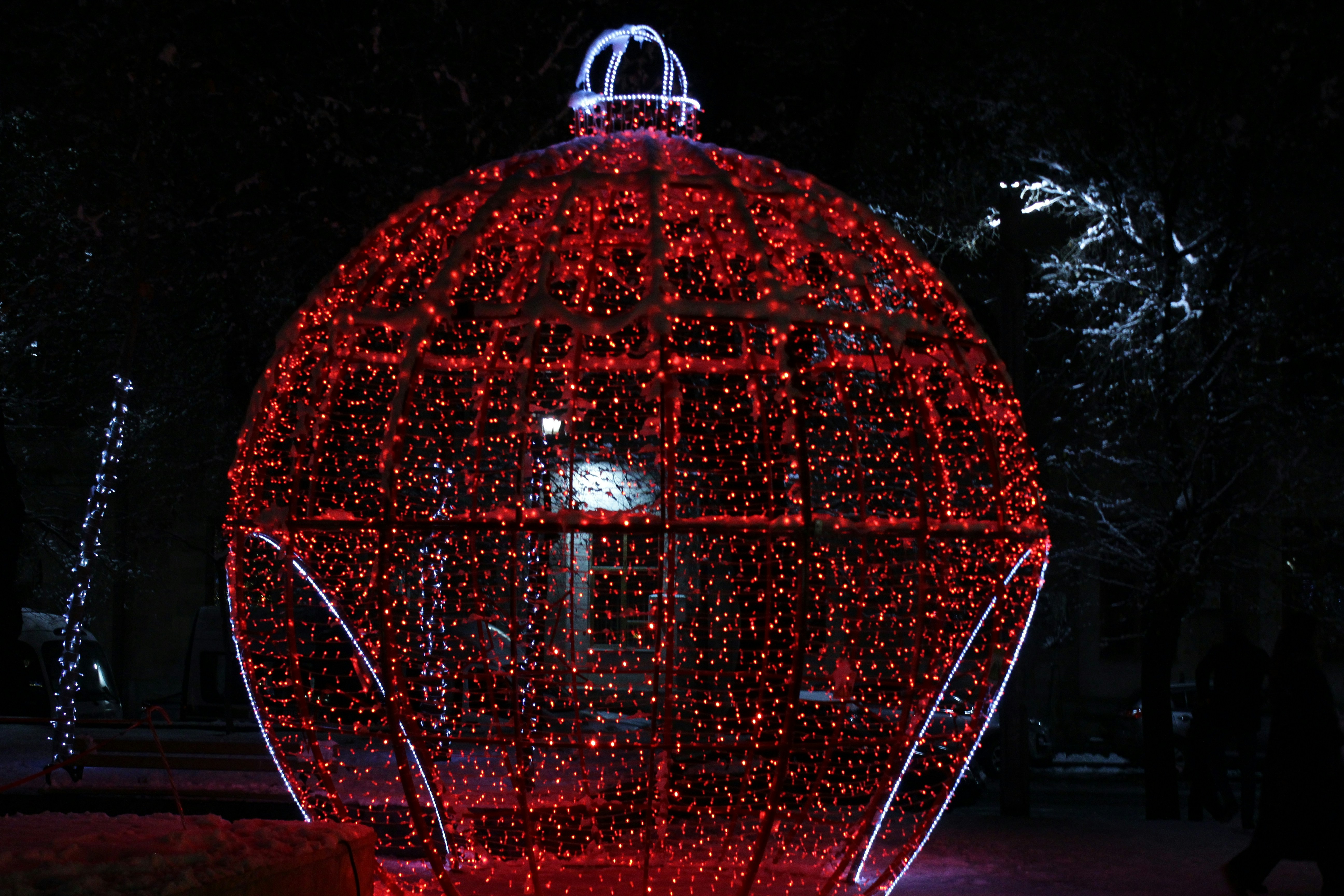 Red Lantern Sphere: Night Glow in a Quiet Park