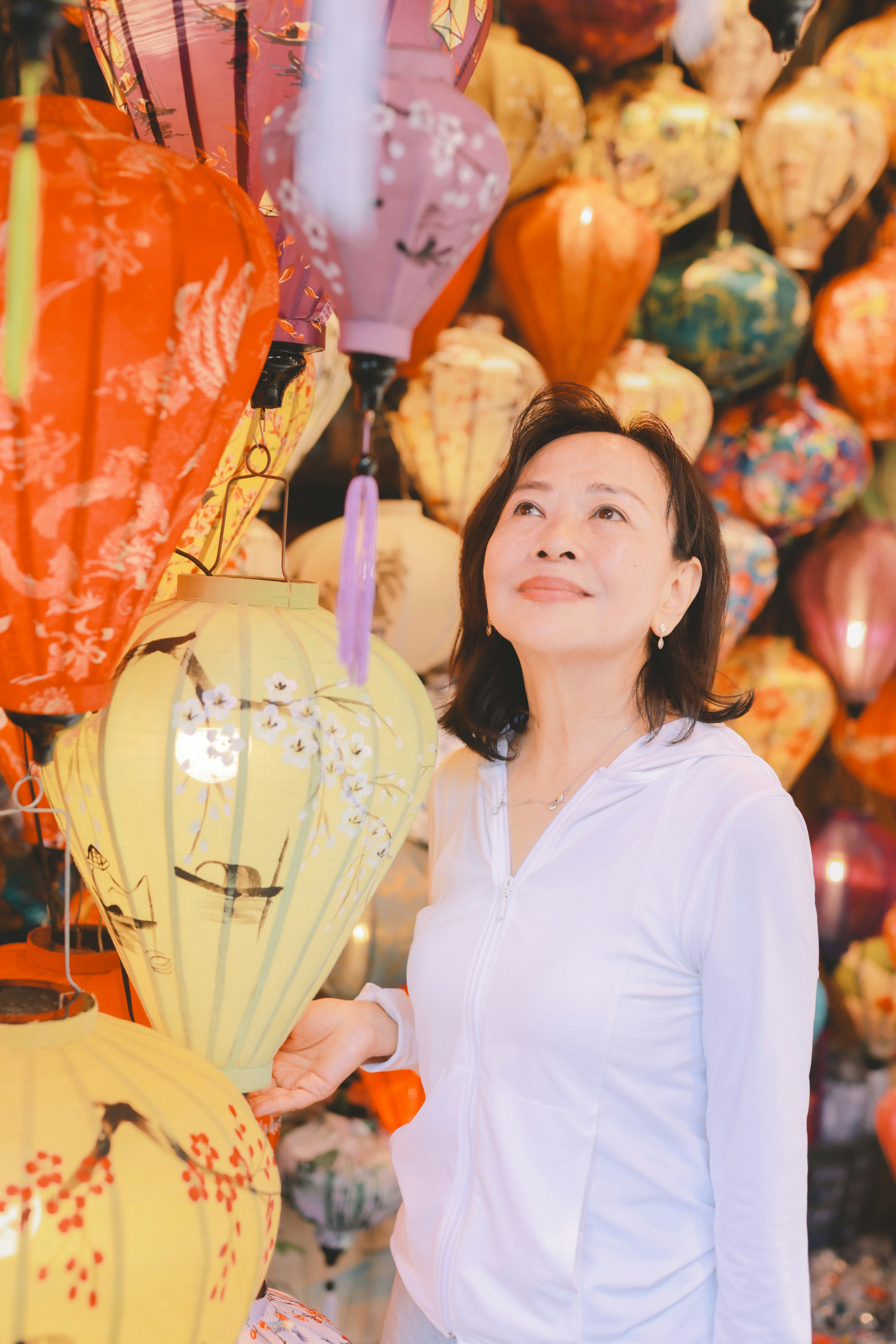 Lanterns of a Warm Morning: Portrait Amid Floating Orbs