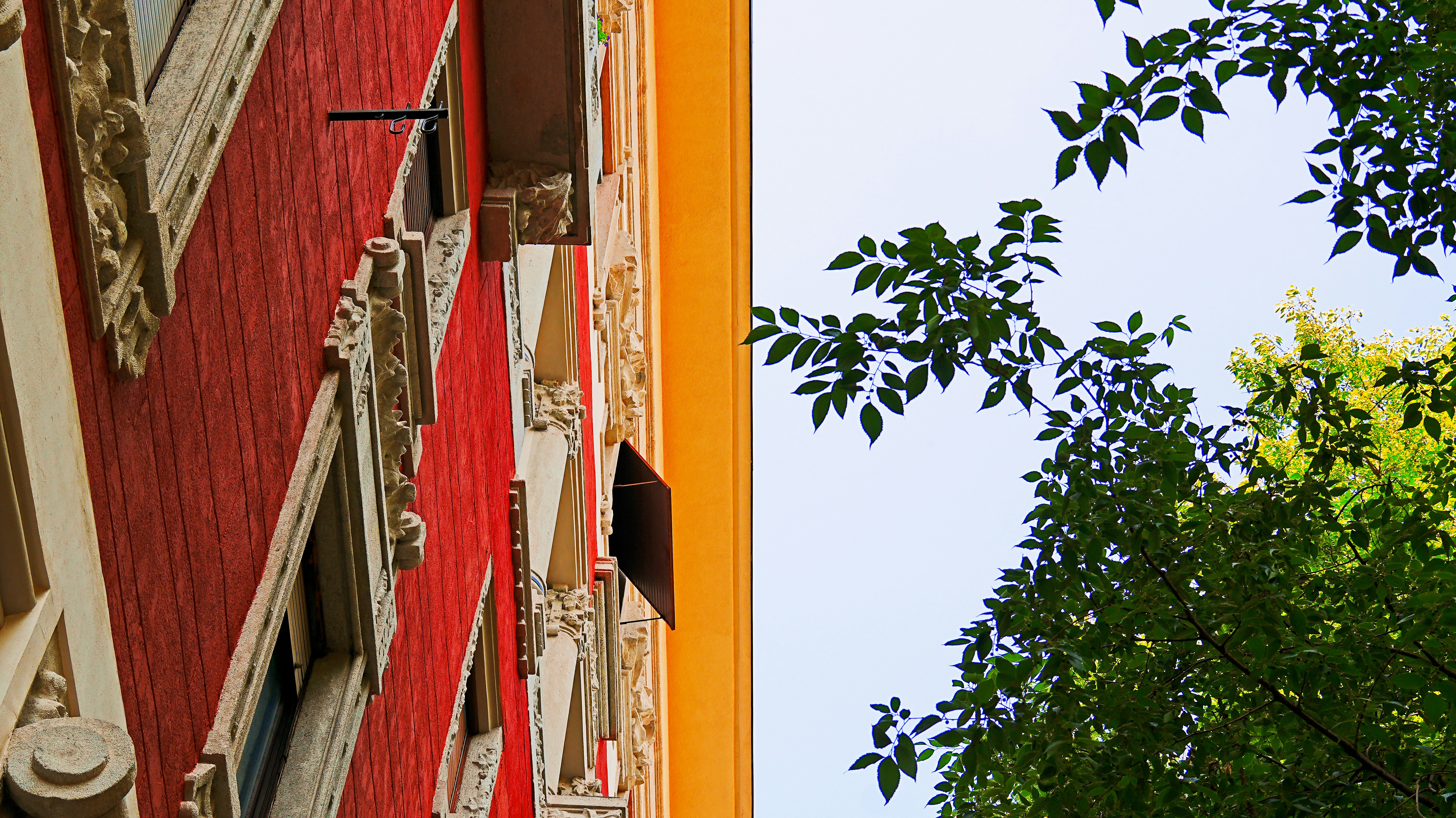 Colorful Facades Lining a Narrow Urban Gap