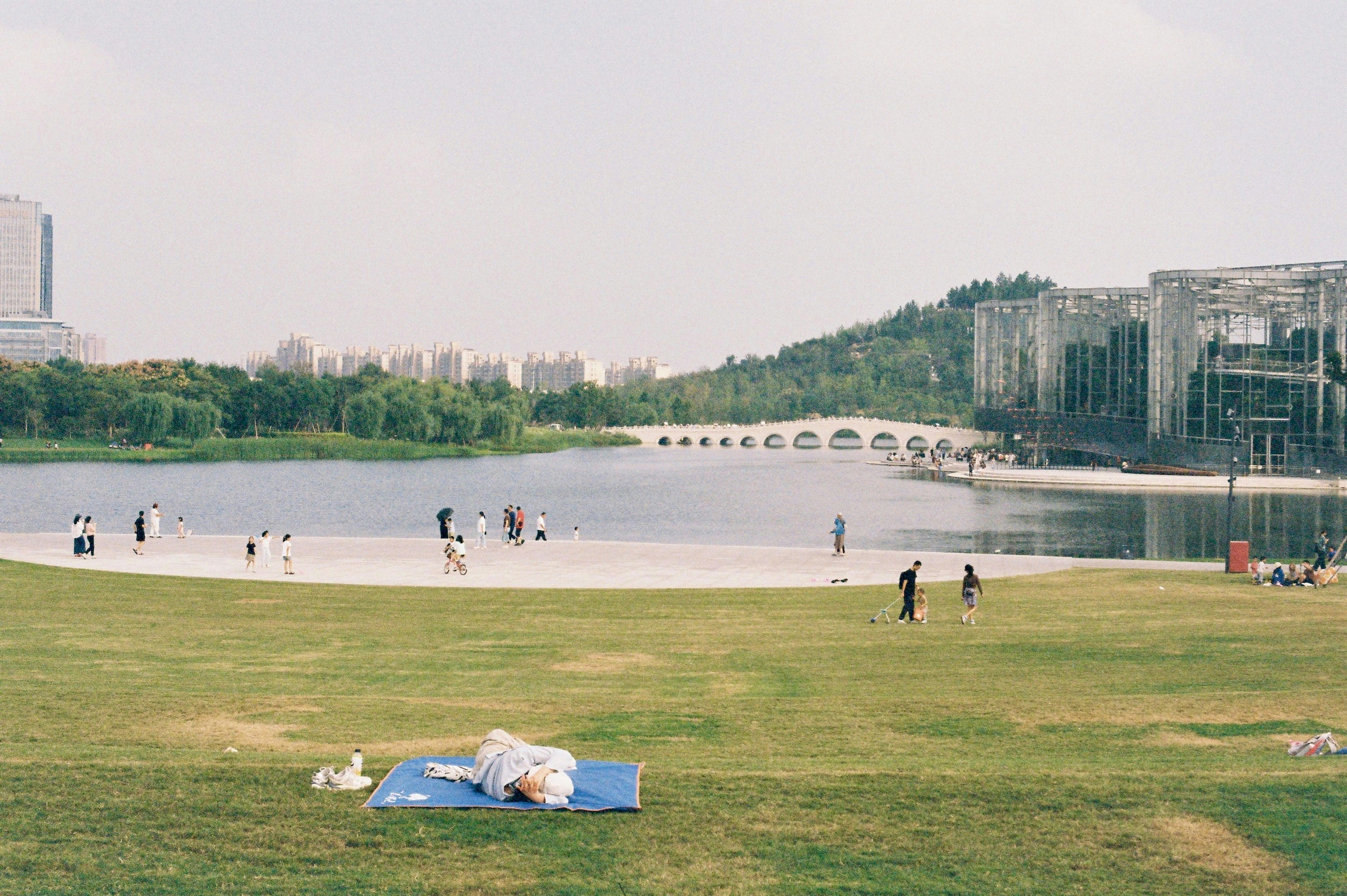 City Park by the Water: A Sunlit Afternoon beneath Arched Bridges