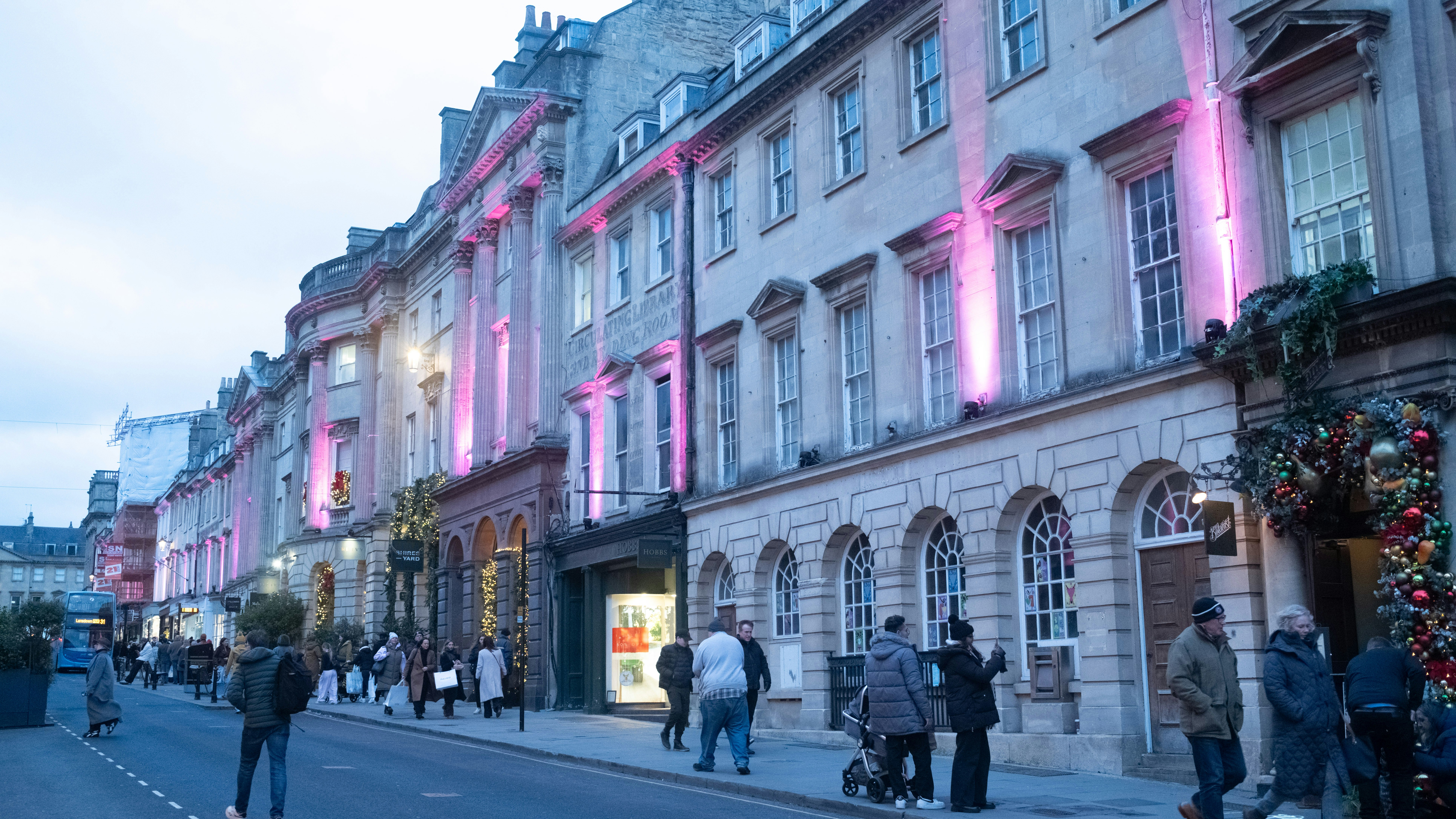 Neon Facades on a Winter Street