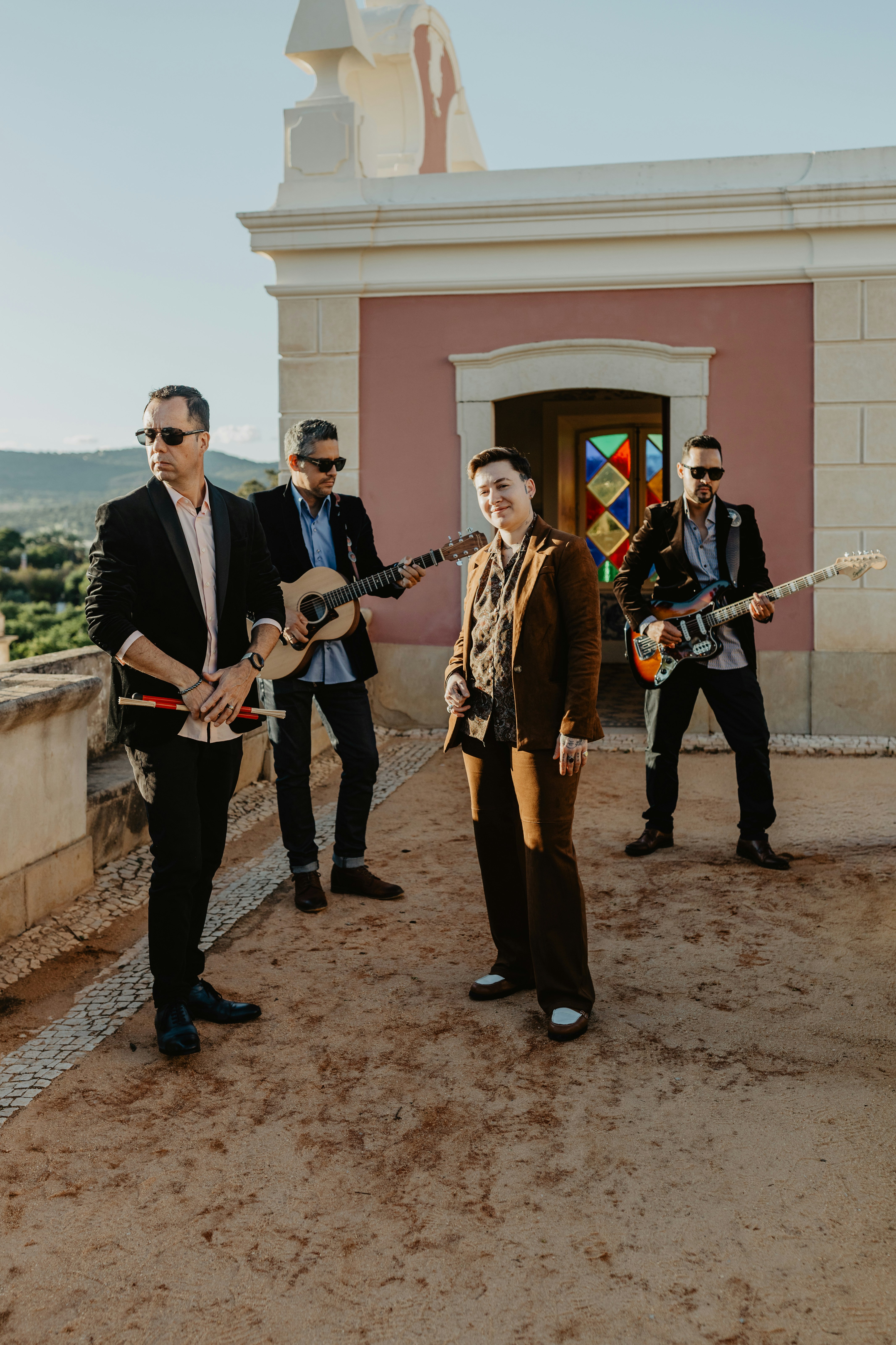 Harmonic Rooftop Jams: A Quartet Under Stained Sky