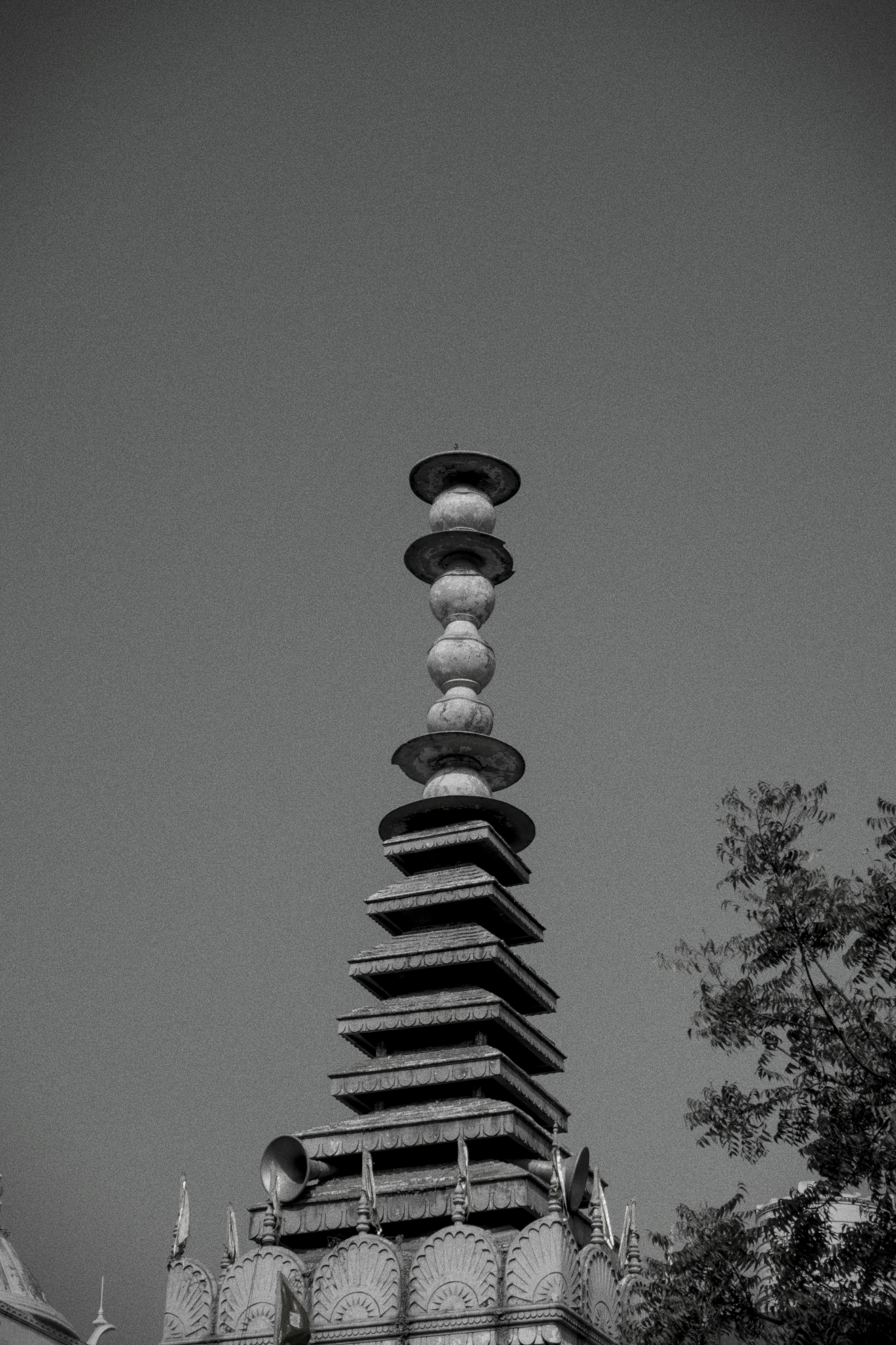 Monolithic Pagoda Silhouette Against a Clear Sky