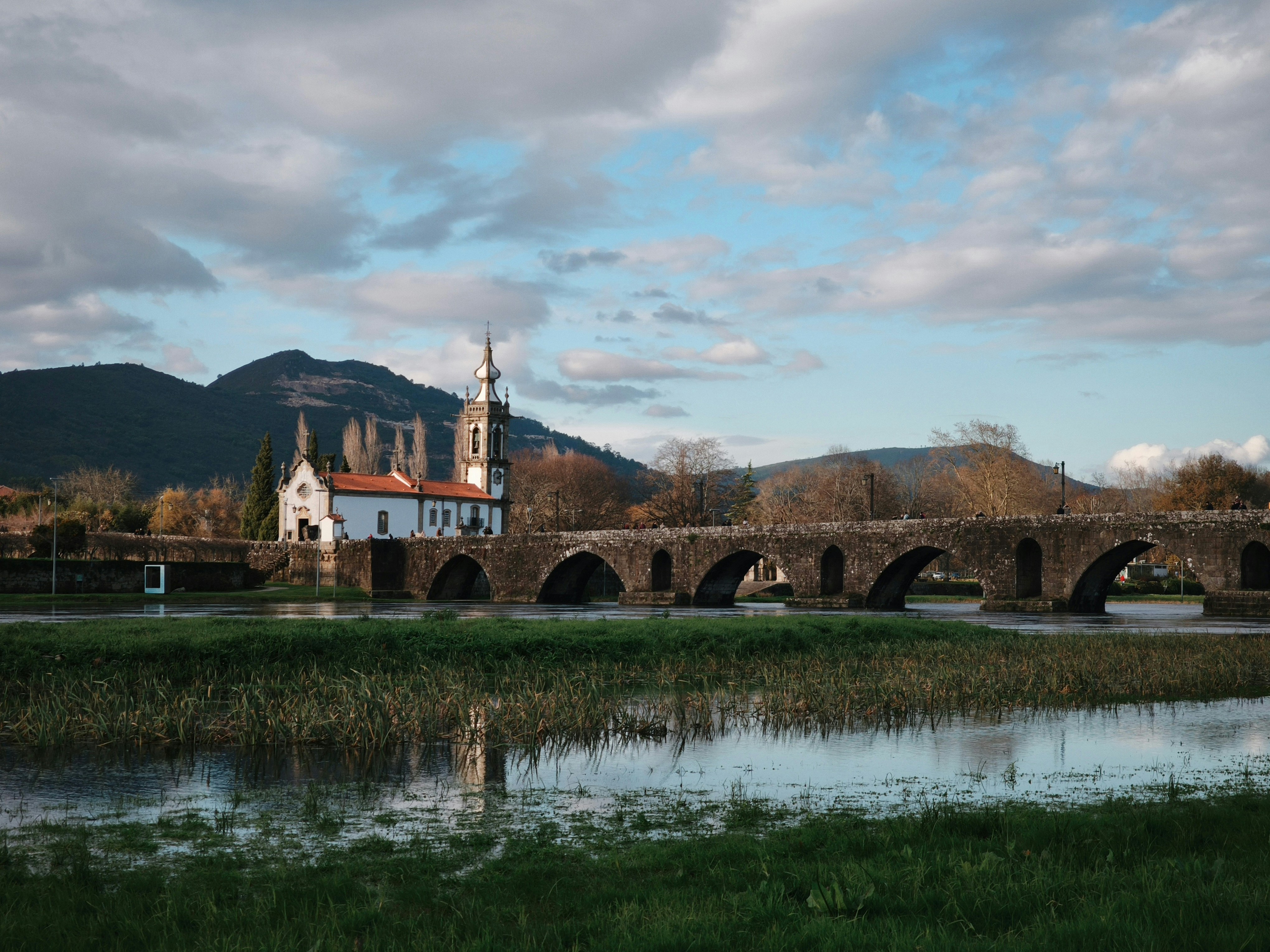 The medieval bridge and church of Ponte de Lima.